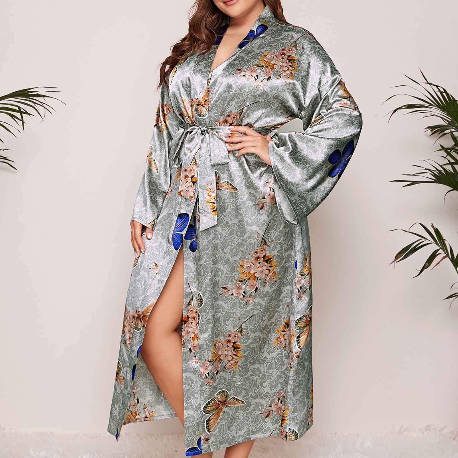 Elvqul Womens Robes Plus Size Womens Robes Clearance $5 Long Gray Loose ...