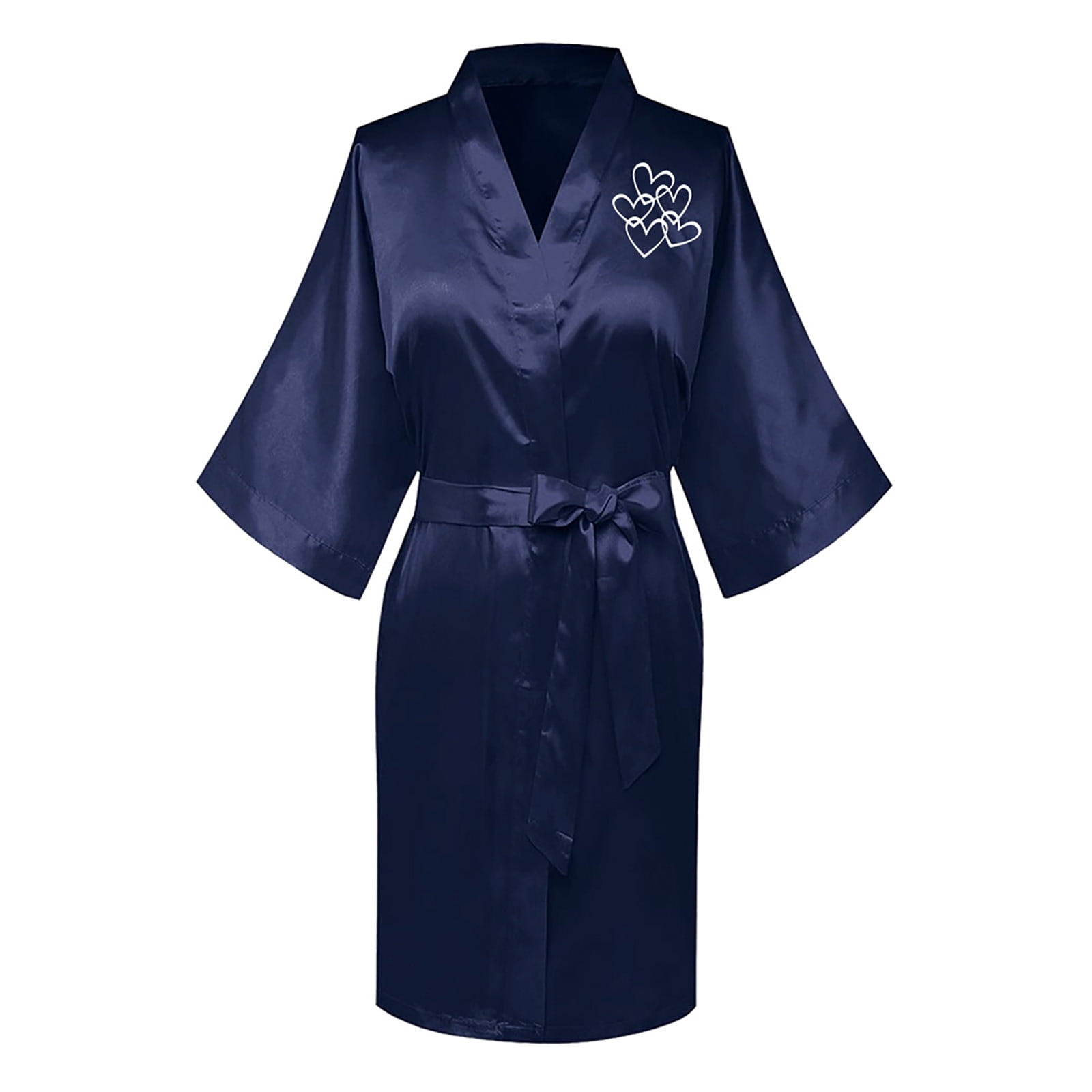 Elvqul Womens Robes Satin Women's Silk Robes and Pajamas Navy Long ...