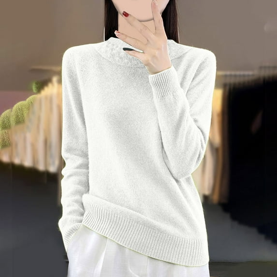 Vetsdori Womens Round Collar Sweaters White Pullover Holiday Office ...