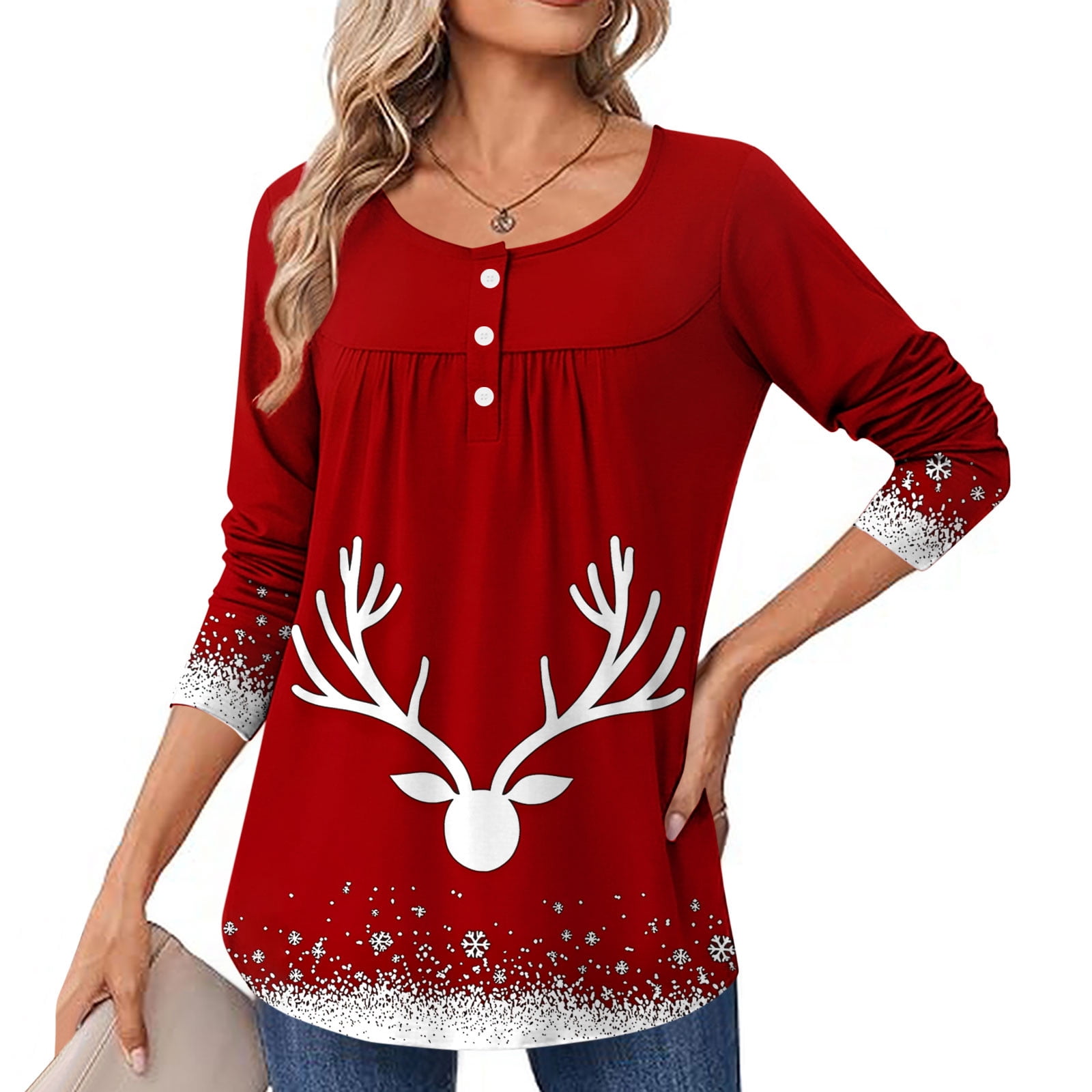 Elvqul Womens Shirts Ugly Tops Christmas Long Sleeve Crewneck Shirts ...