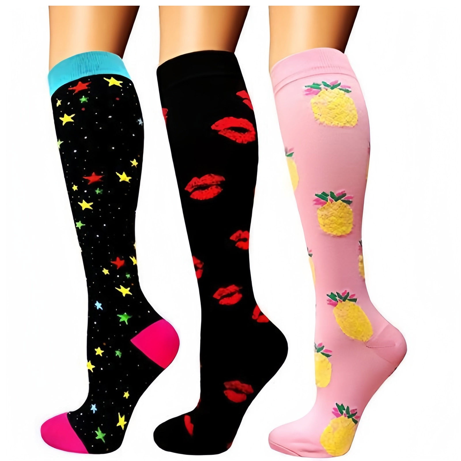 Elvqul Womens Socks Compression Stretchy Gym Knee High Home Sock for ...