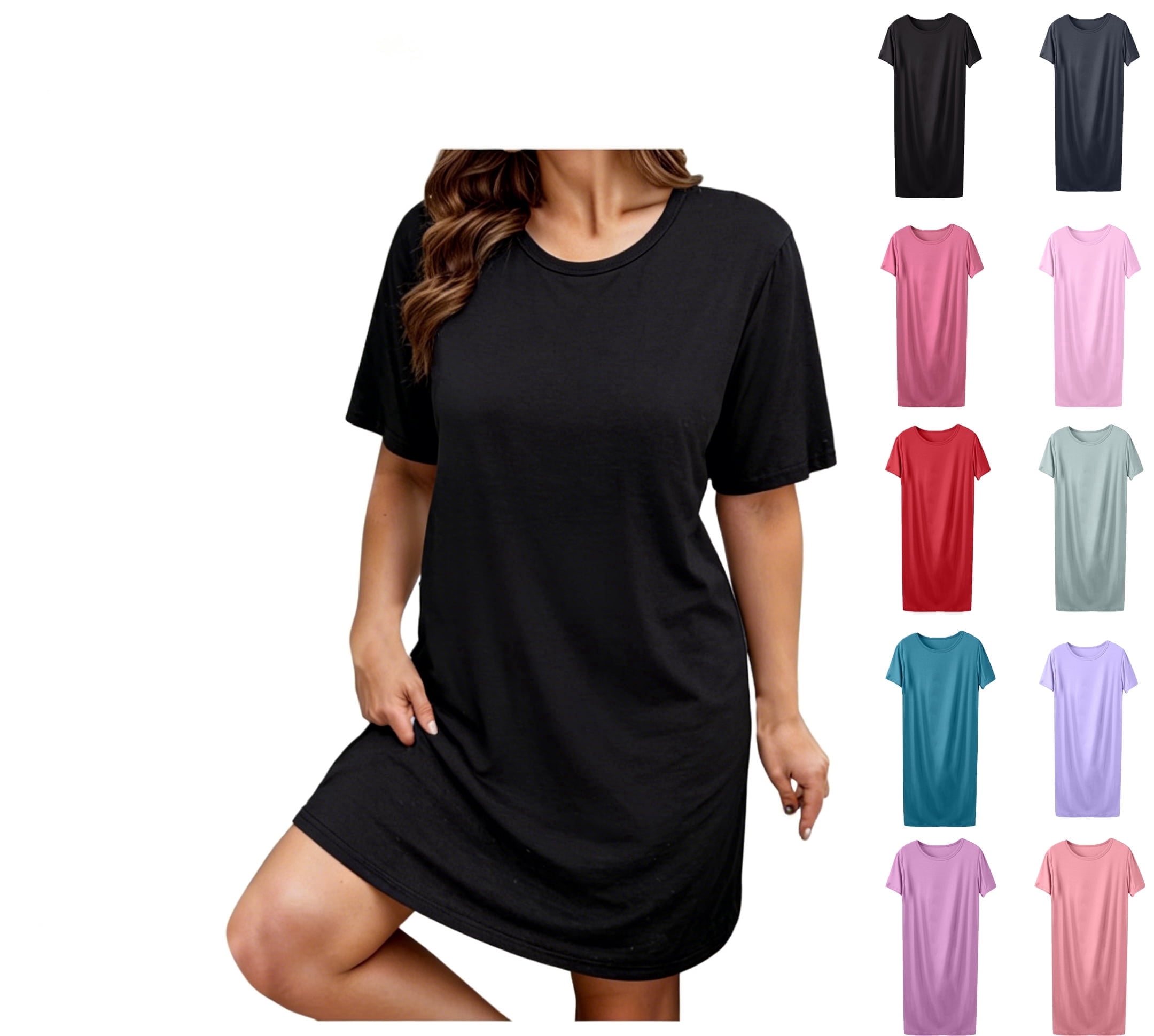 Elvqul Womens Soft Sleepwear Short Sleeve Nightgown for Women Plus Size ...