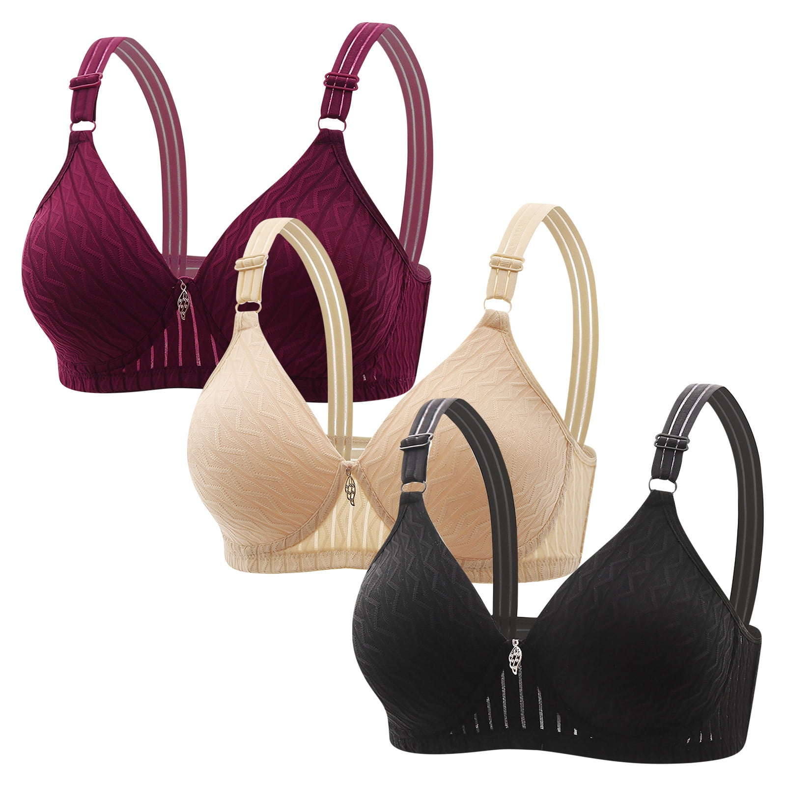 Elvqul Womens Standard Straps Bras Everyday Bra Wireless 3 Piece Solid ...