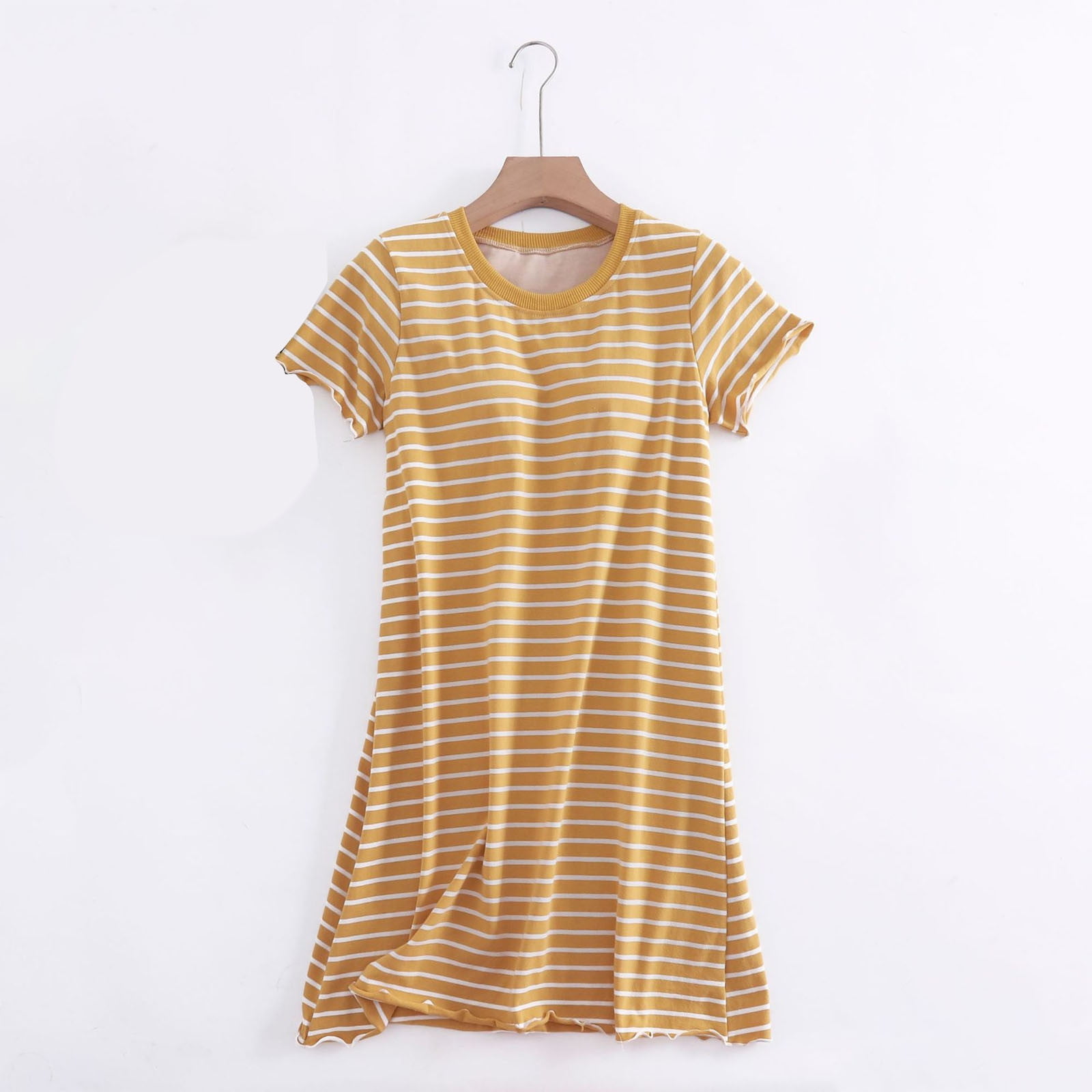 Elvqul Womens Stripe Nightgowns Yellow Pajamas Summer ShortSleeve 100 ...