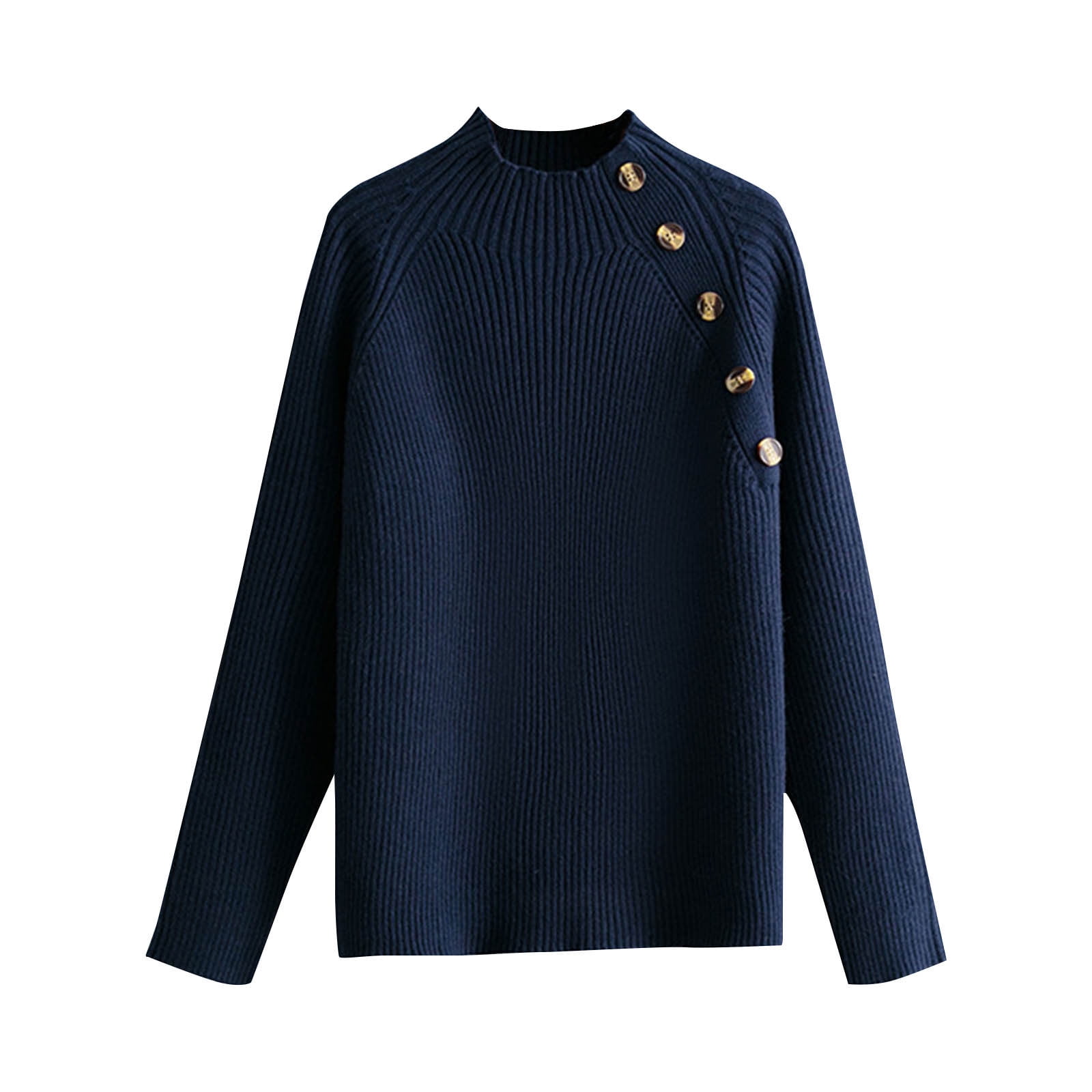 Elvqul Womens Sweaters Button Crewneck Long Sleeve Winter Pullover ...