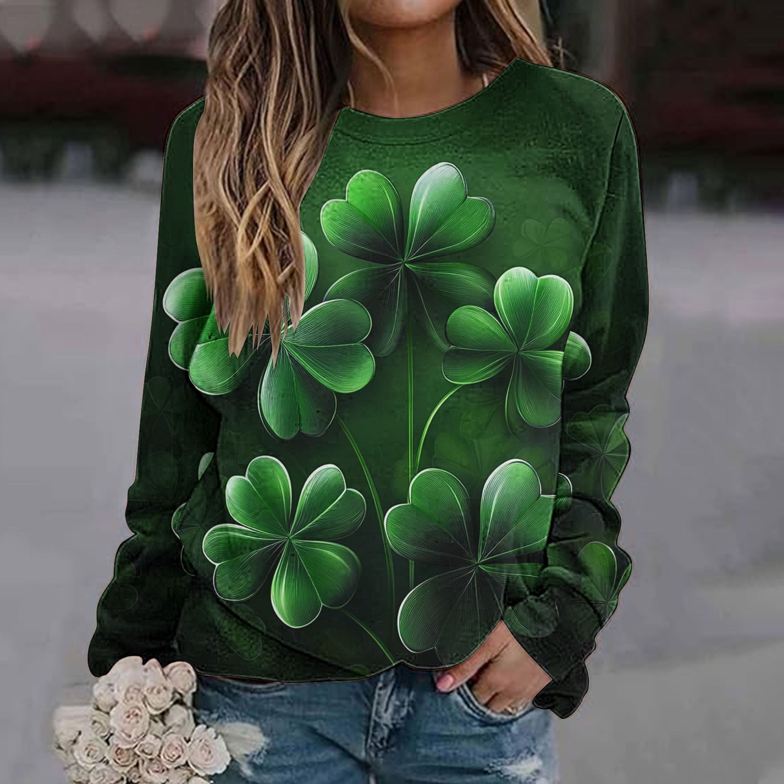 Elvqul Womens Sweatshirt Green Oversize Pullovers Graphic Loose Crew ...
