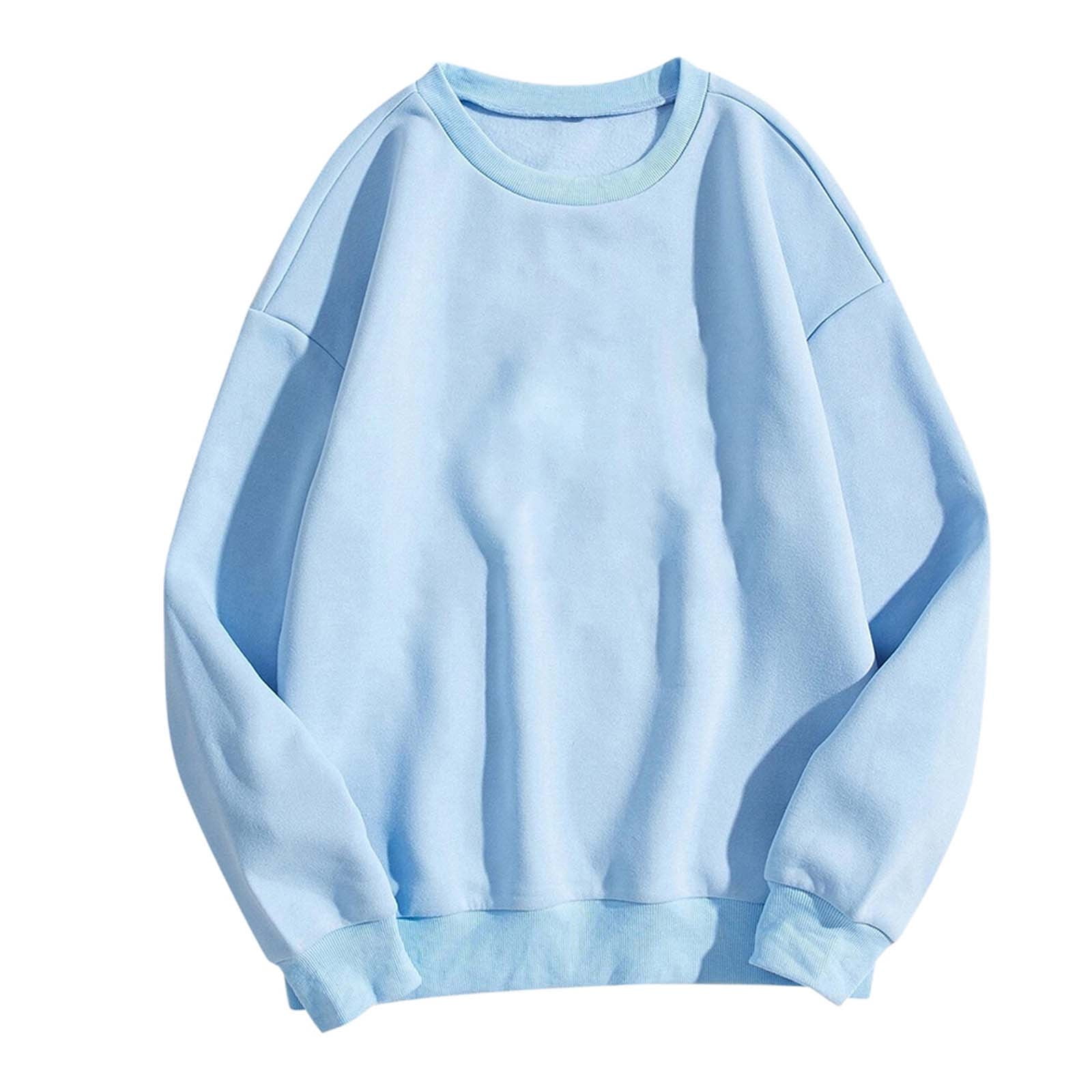 Elvqul Womens Sweatshirts Crew Neck Light Blue Tops Casual Work Plain ...
