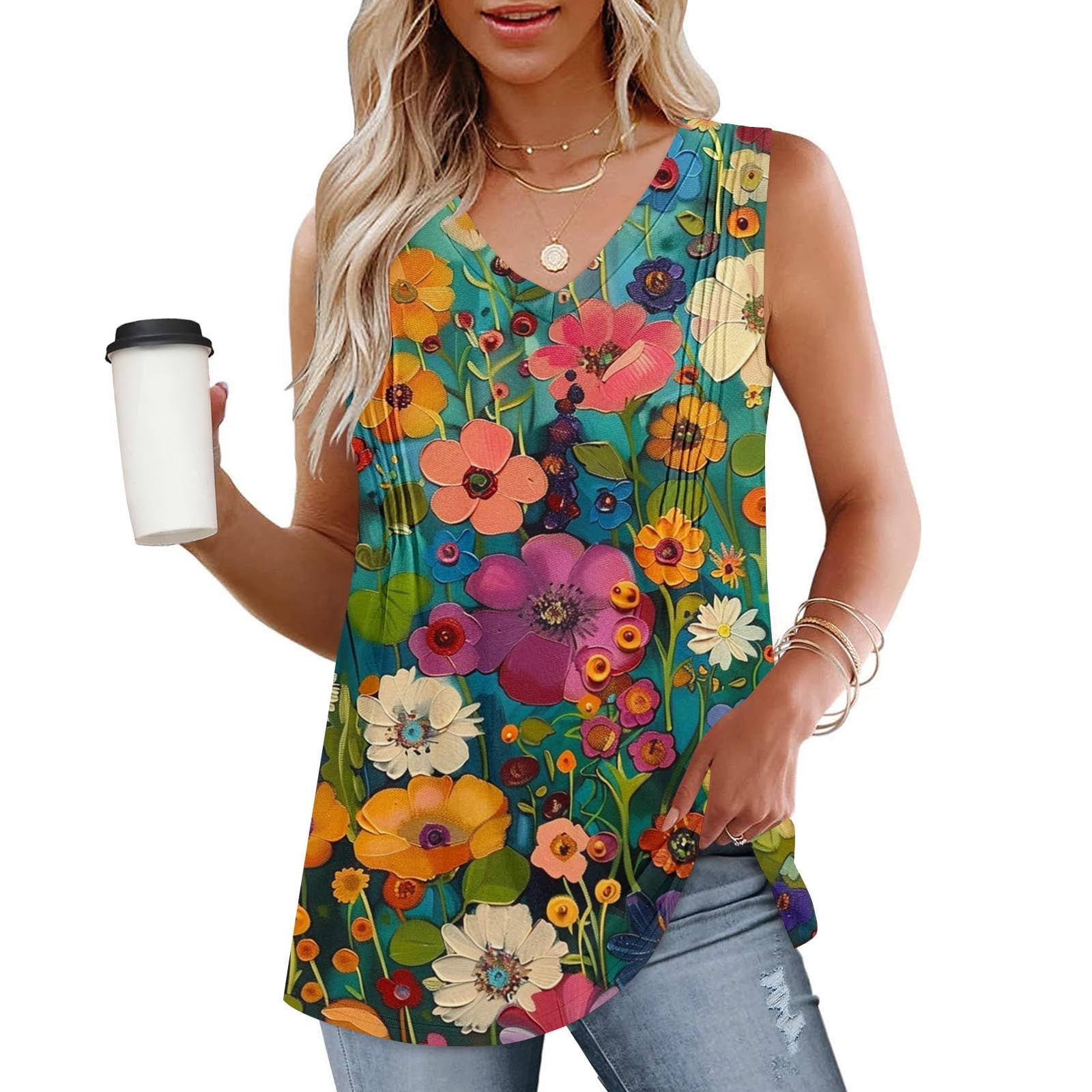 Elvqul Womens Tank Tops Shirts Plus Size Pattern Pullover Summer ...