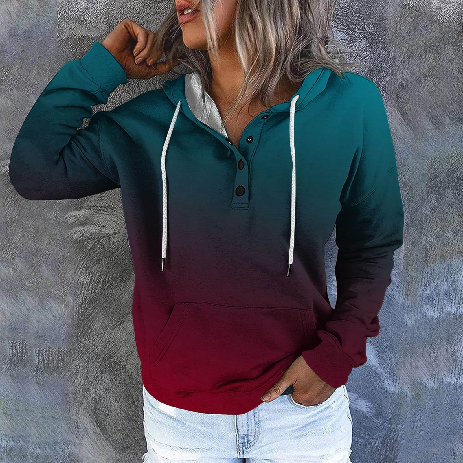 Elvqul Womens Tops Pockets Winter Hoodies Long Sleeve Oversized Spring ...
