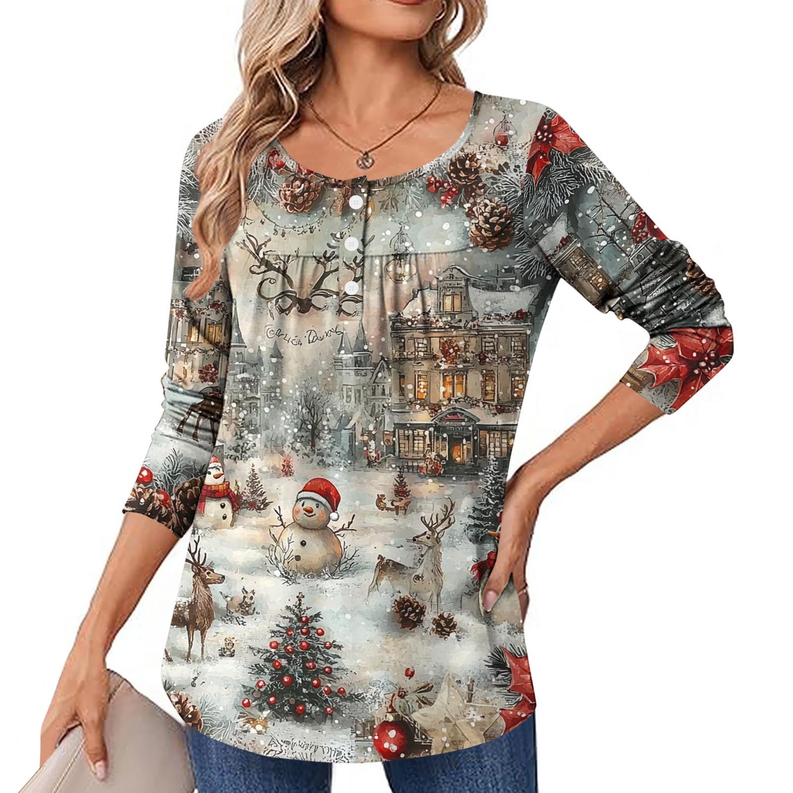 Elvqul Womens Tops Shirts Christmas Ugly Crewneck Party Long Sleeve ...