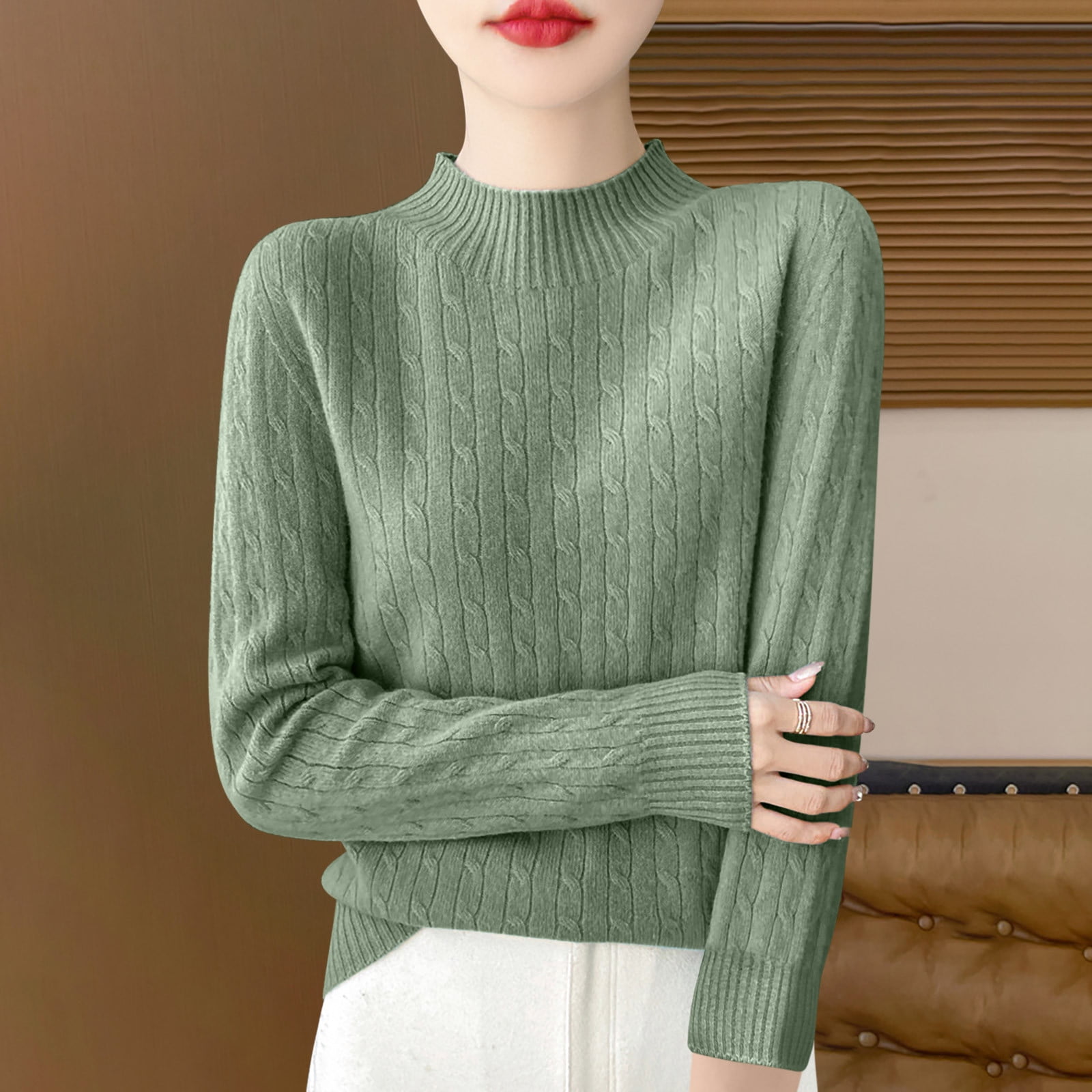 Vetsdori Womens Tops Solid Color Holiday Round Collar Pullover Green ...