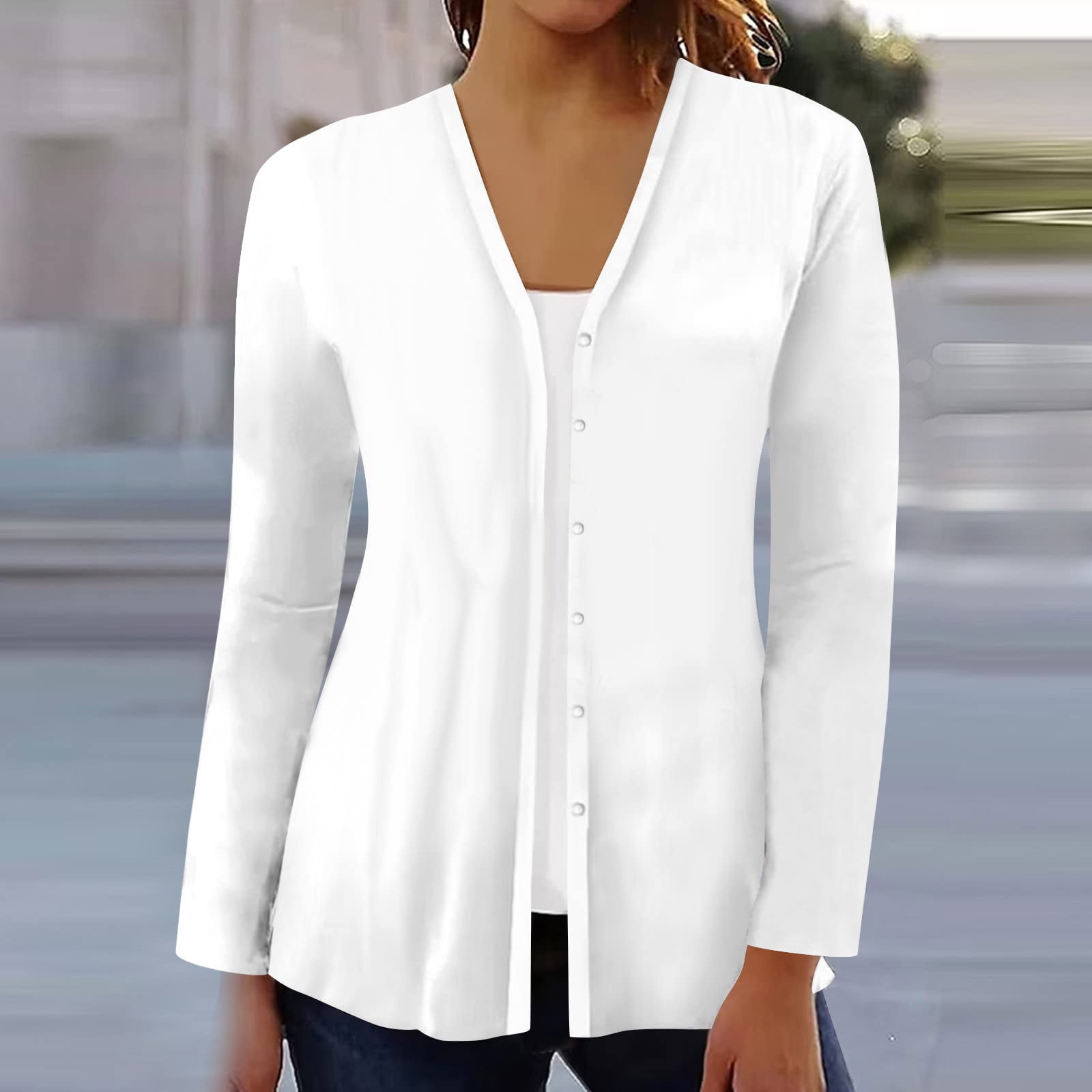 Elvqul Womens White Cardigans Long Sleeve Comfortable Oversized Button ...