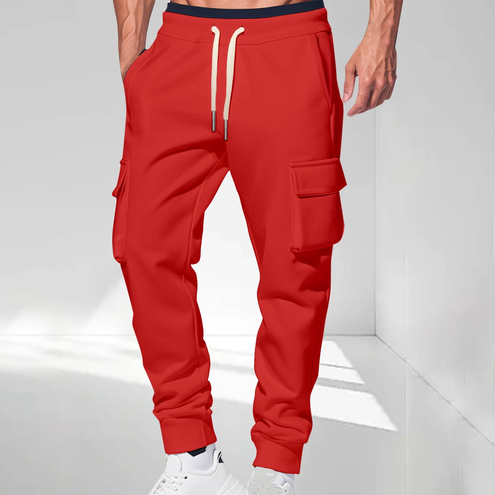 Elvqul Workout Cargo Pants for Men Multi-Pocket Slim Straight Pullover ...