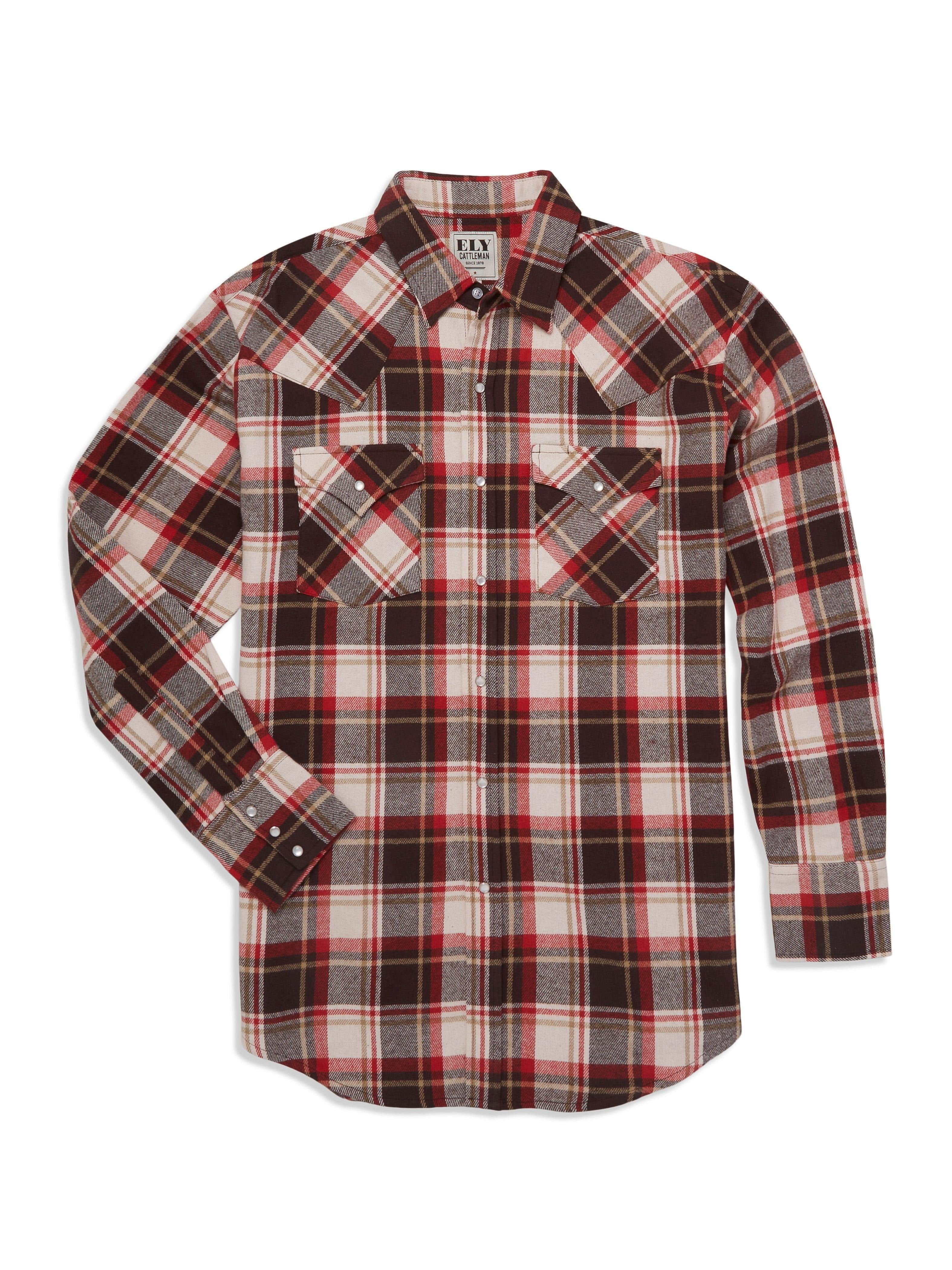 Ely Cattleman Men's Long Sleeve Brawny Flannel Western Snap Shirt - Walmart.com