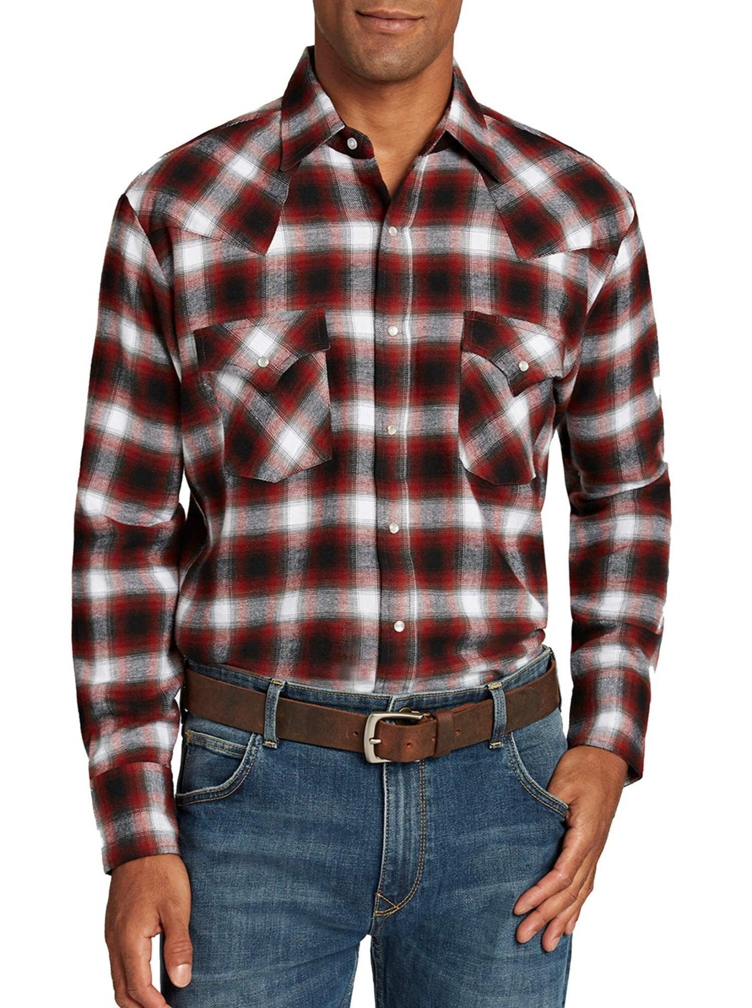 Ely Cattleman Men's Long Sleeve Flannel Plaid Western Snap Shirt ...