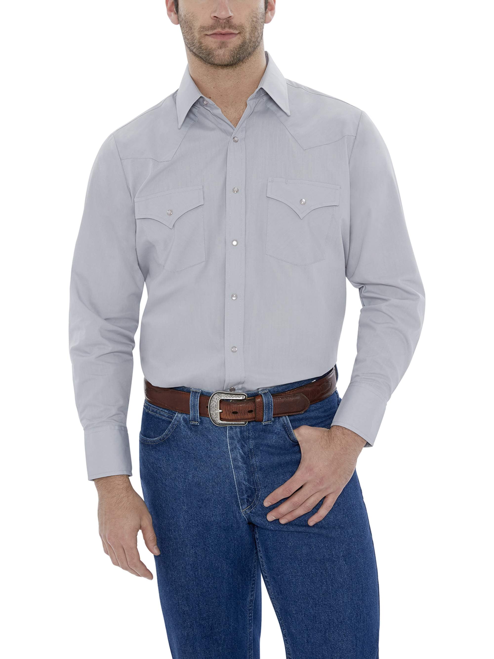 Ely Cattleman Men's Long Sleeve Solid Western Shirt - Walmart.com