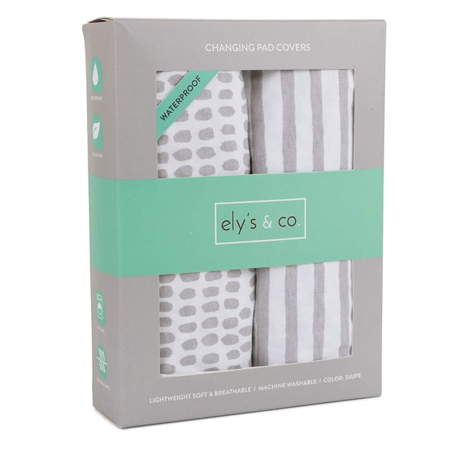 Ely's & Co. Waterproof Changing Pad Cover Set I Taupe Stripes - Walmart.com