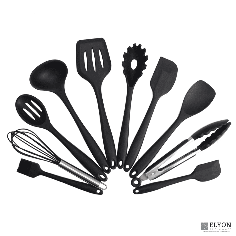 Elyon 10 Piece Black Silicone Kitchen Cooking Utensils Set - Walmart.com