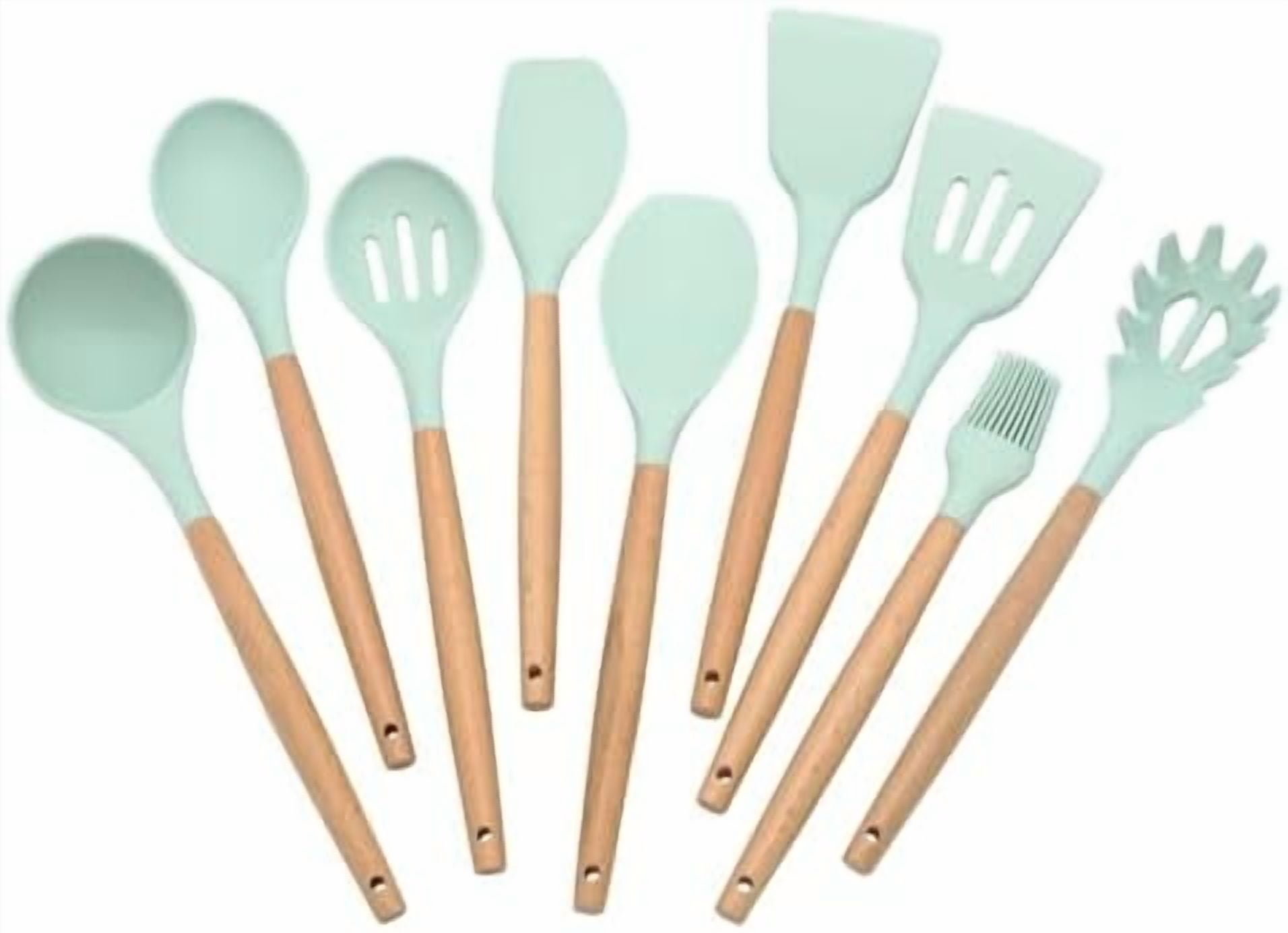 Elyon 9-Piece Mint Green Colored Silicone Kitchen Utensils Set with ...