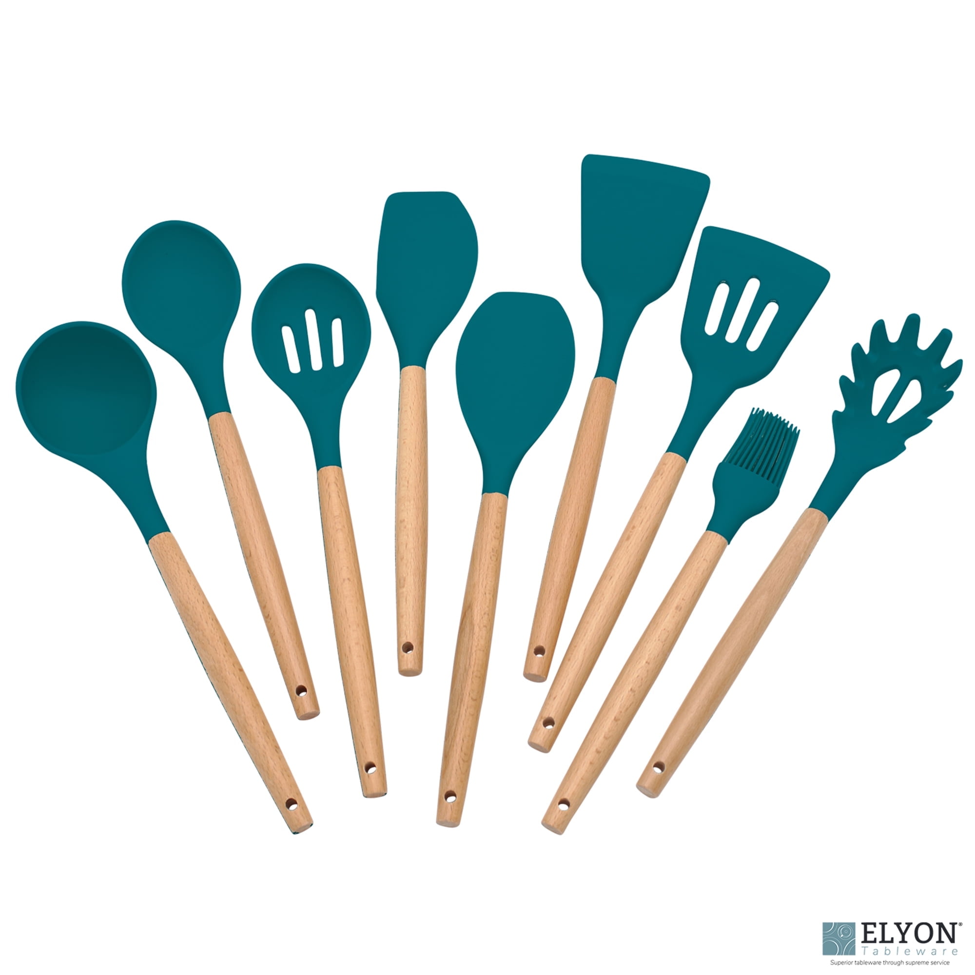 Elyon Tableware 9 Piece Teal Colored Silicone Kitchen Utensils Set with ...