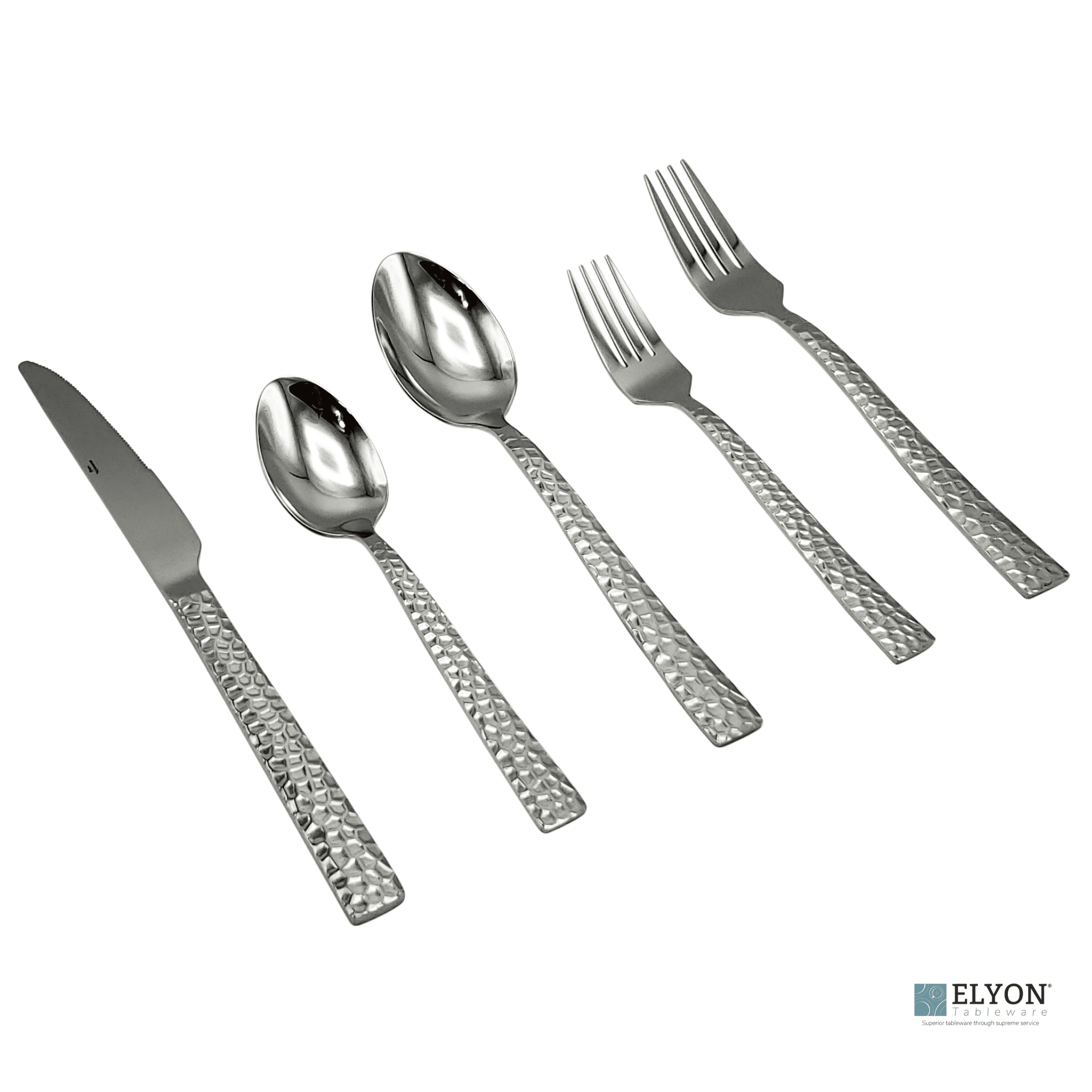 Elyon Hammered 20-Piece Reflective Silver Flatware Set, Stainless Steel ...