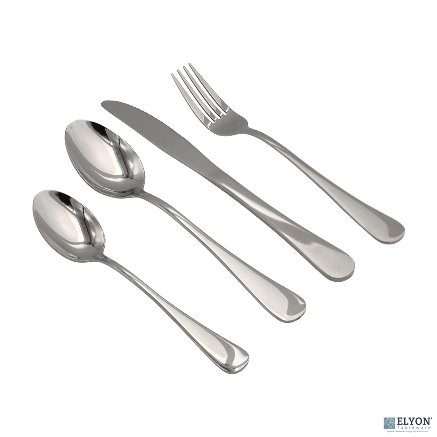 Elyon Tableware Euro 24-Piece Reflective Silver Flatware Set, Stainless ...