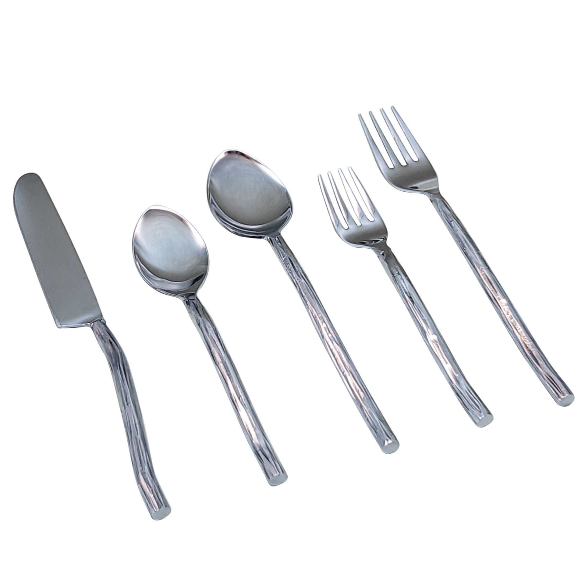 Elyon Twig Reflective Silver 20 Piece Flatware Set Indian Artisan-Made ...