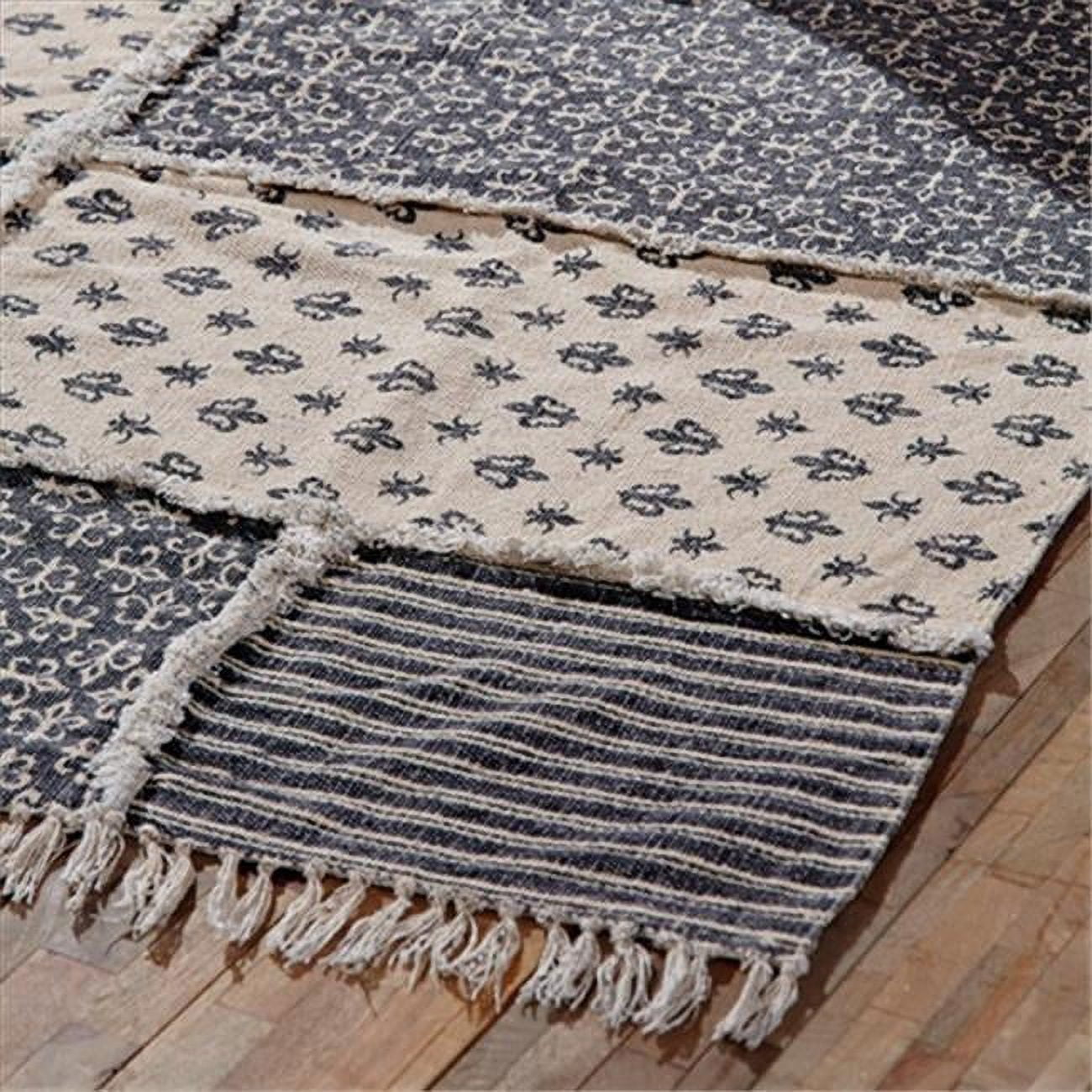 Elysee Black Creme and Grey Fleur De Lis Patchwork Rectangle Rug 100% ...