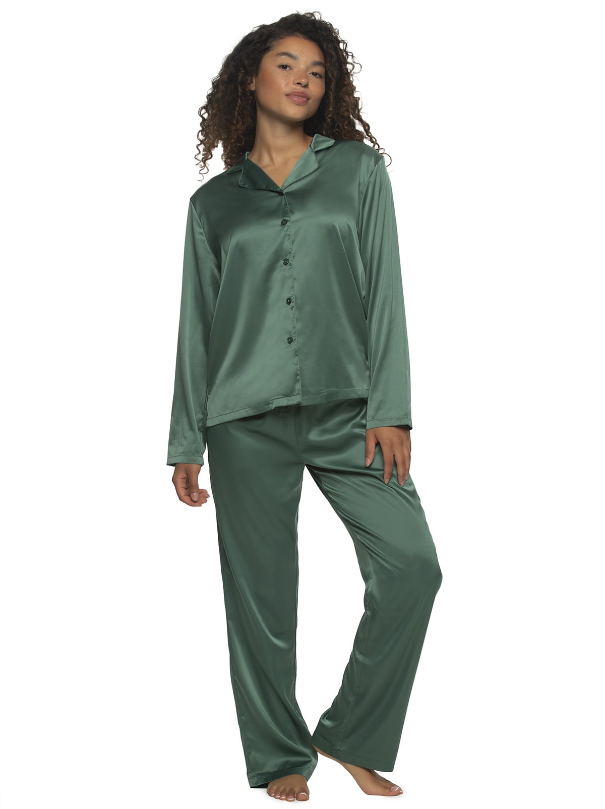 Elysees Rich Satin Notch Collar Set | Felina | Pajama Set (Dark Forest ...