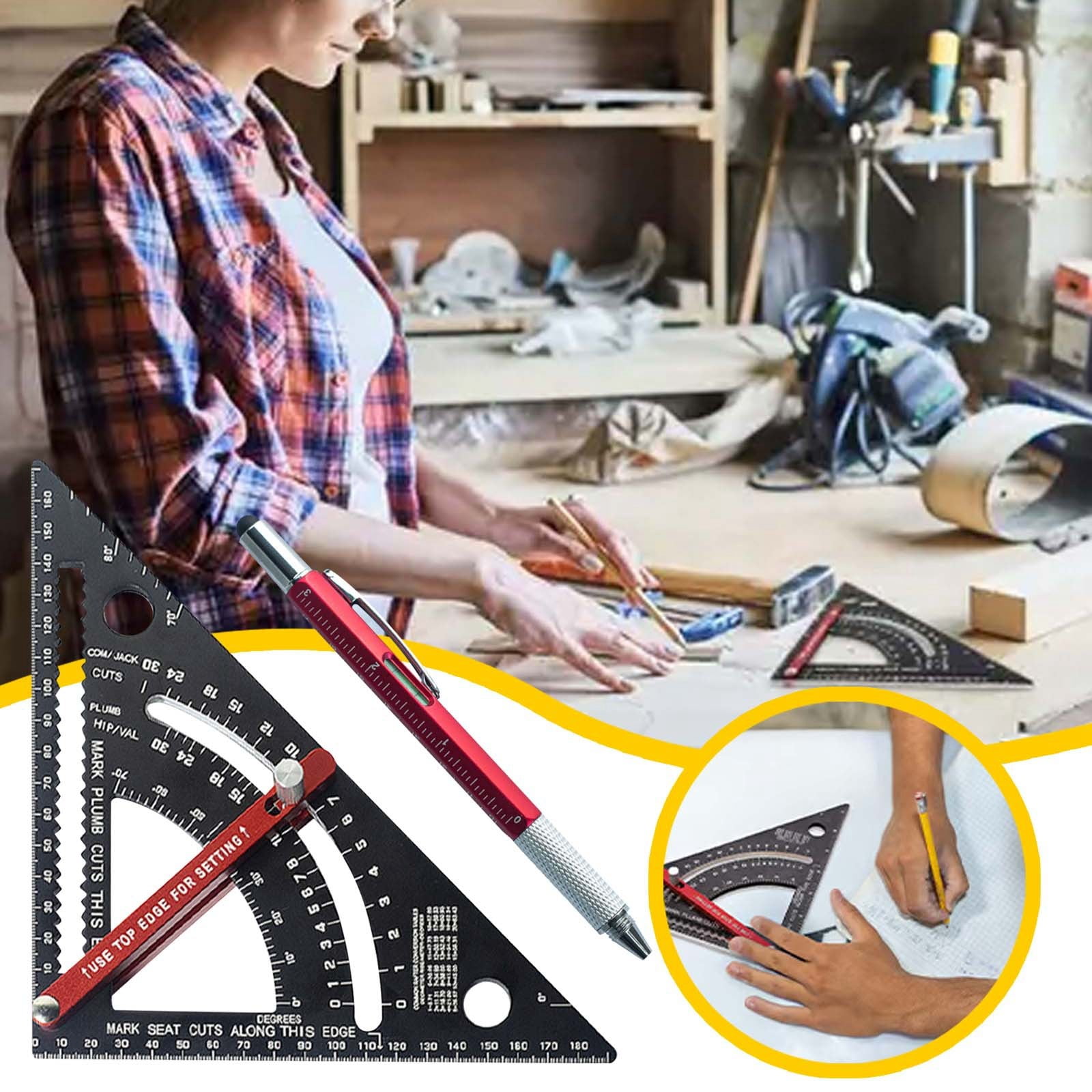 Elysia Adjustable Angle Ruler Set Red Metric & Protractor With Aluminum ...