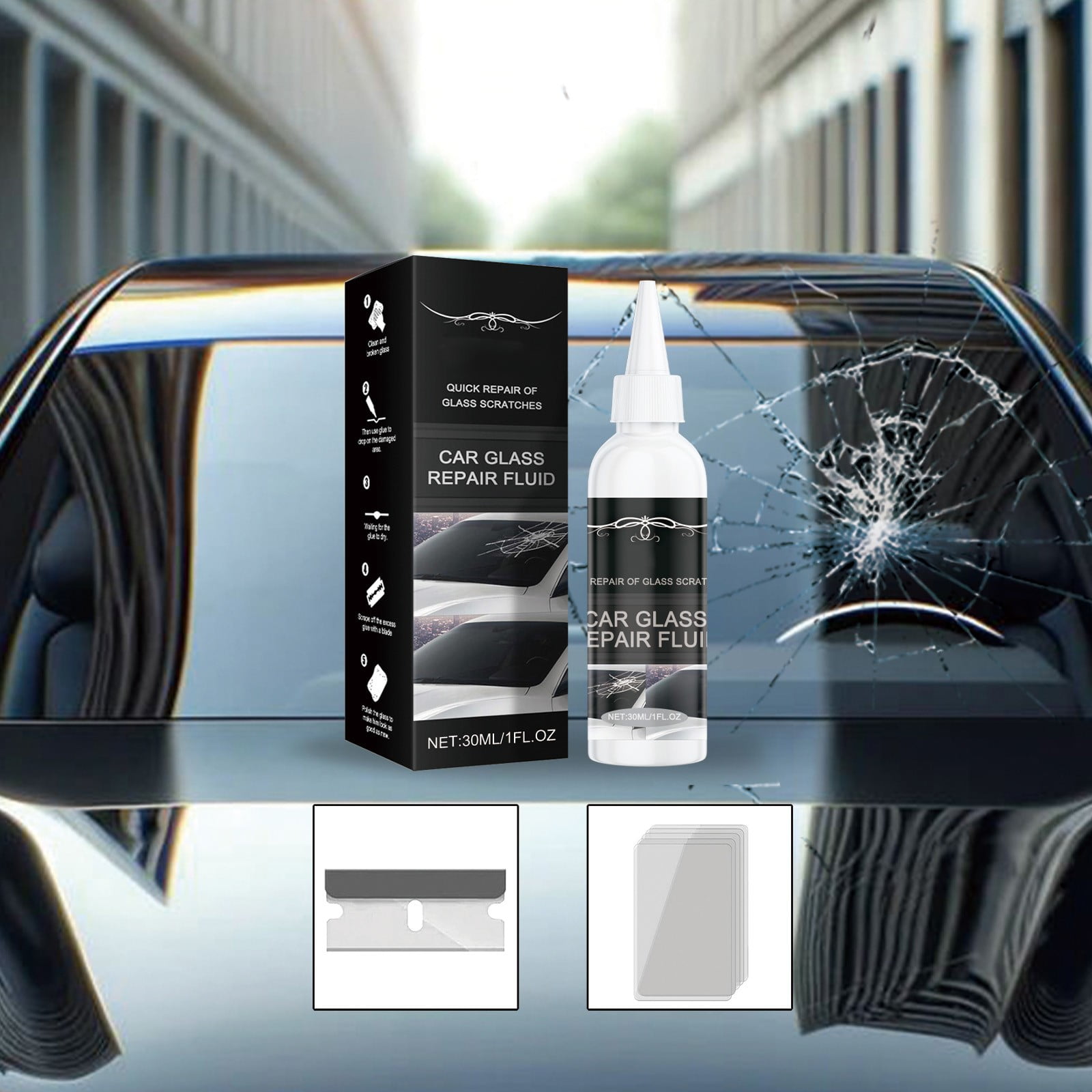 Elysia Car Glass Fix Glue 30ml/50ml Comes With Tool & Film Fixes Cracks ...