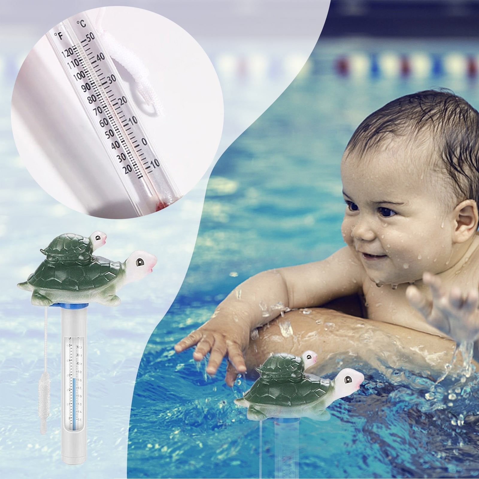 Elysia Cute Turtle Swimming Pool Float Temperature Measurement Swimming ...