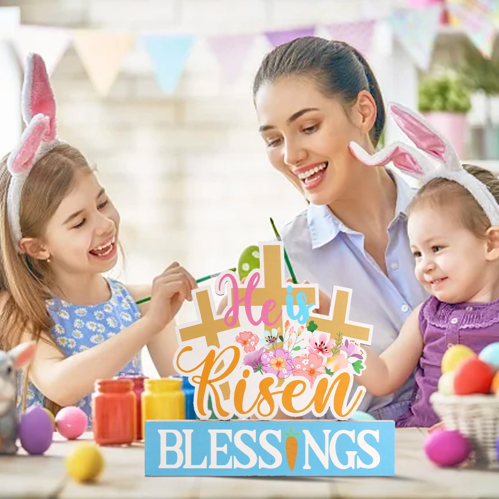 Elysia Easter Decorations Spring Wooden Bunny Egg Crafts Set Party ...