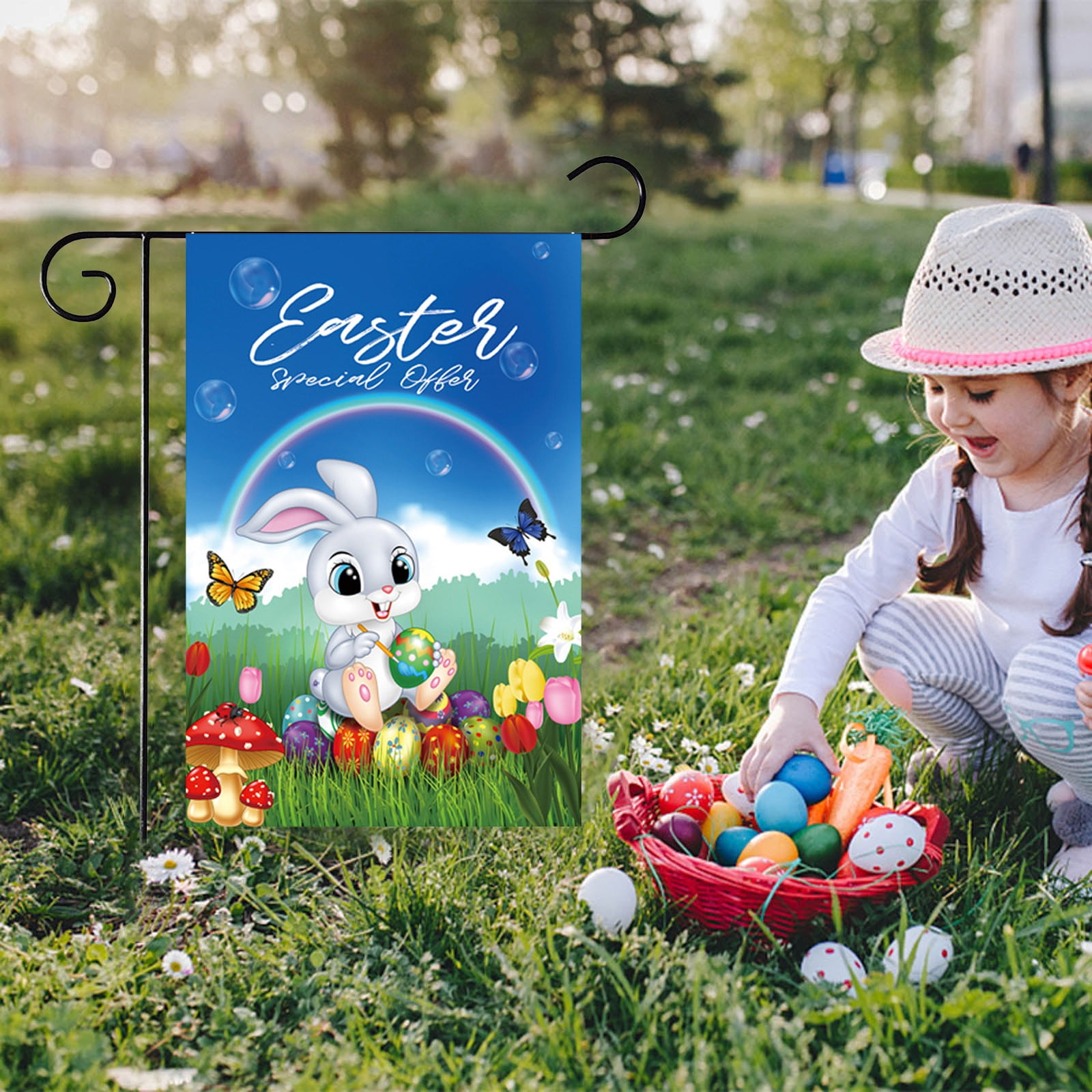Elysia Easter Garden Flags Bunny Eggs Flowers Colorful Patterns Festive ...