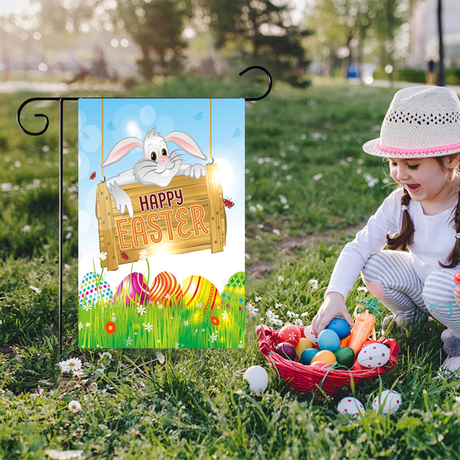 Elysia Easter Garden Flags Butterfly Bunny Eggs Flower Patterns Festive ...