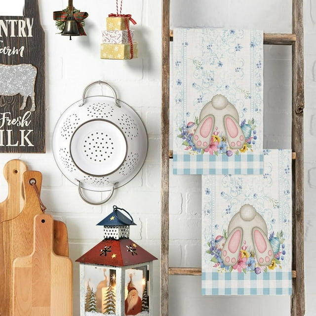 Elysia Easter Kitchen Dish Towel Striped Rabbit Print Household Kitchen ...