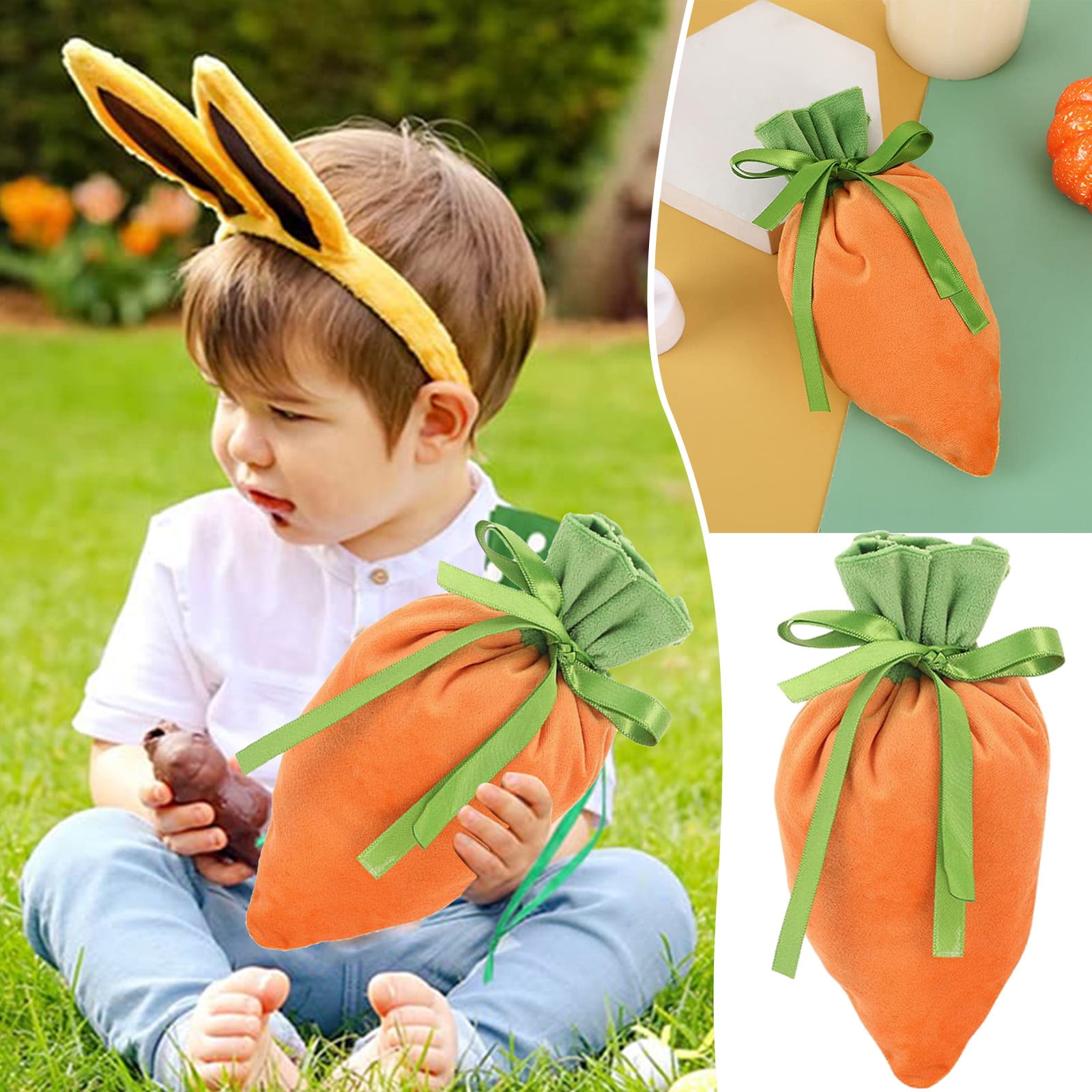 Elysia Easter Velvet Gift Bag Carrot Velvet Jewelry Basket Candy Bags ...