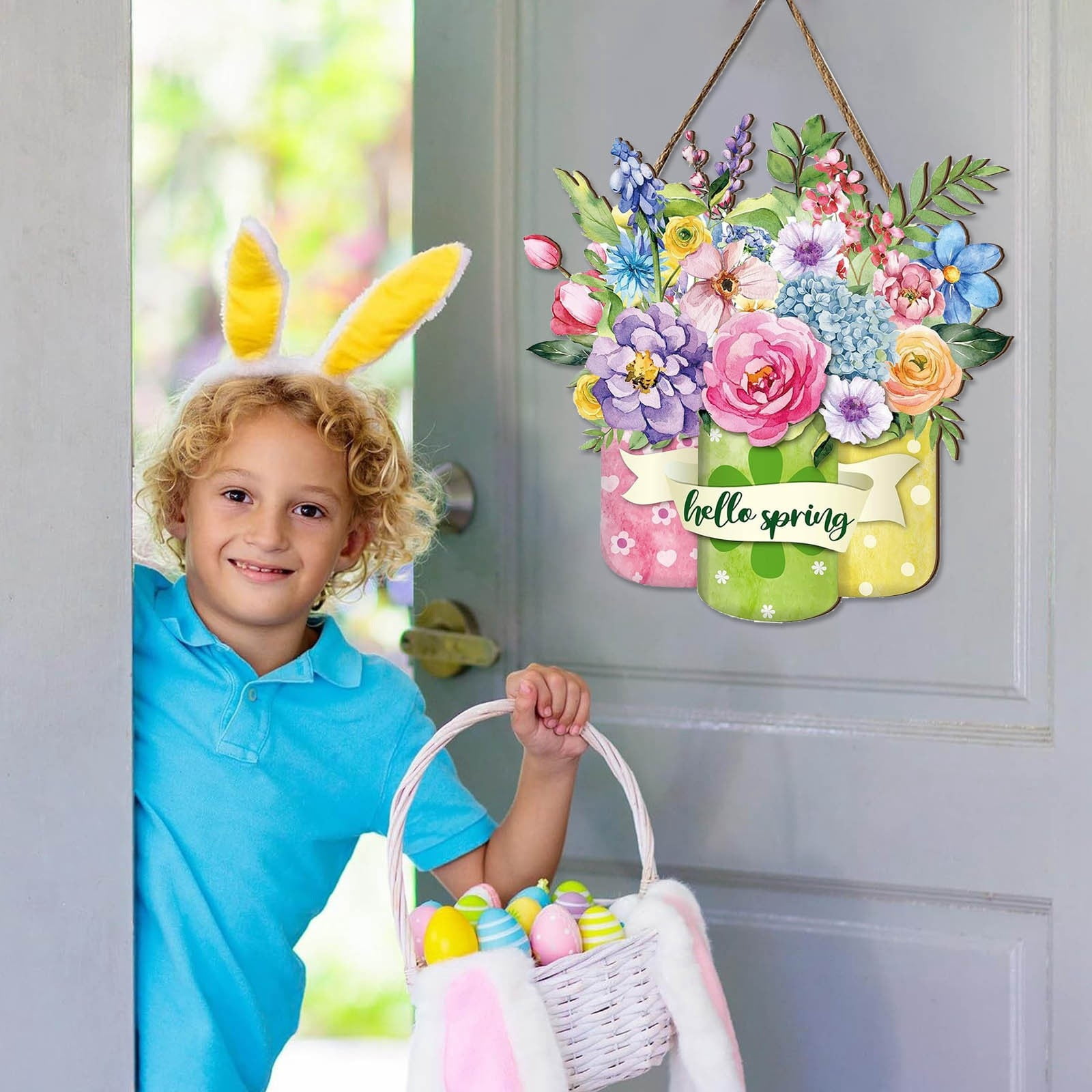 Elysia Easter Welcome Flower Door Sign Sign Easter Front Door ...