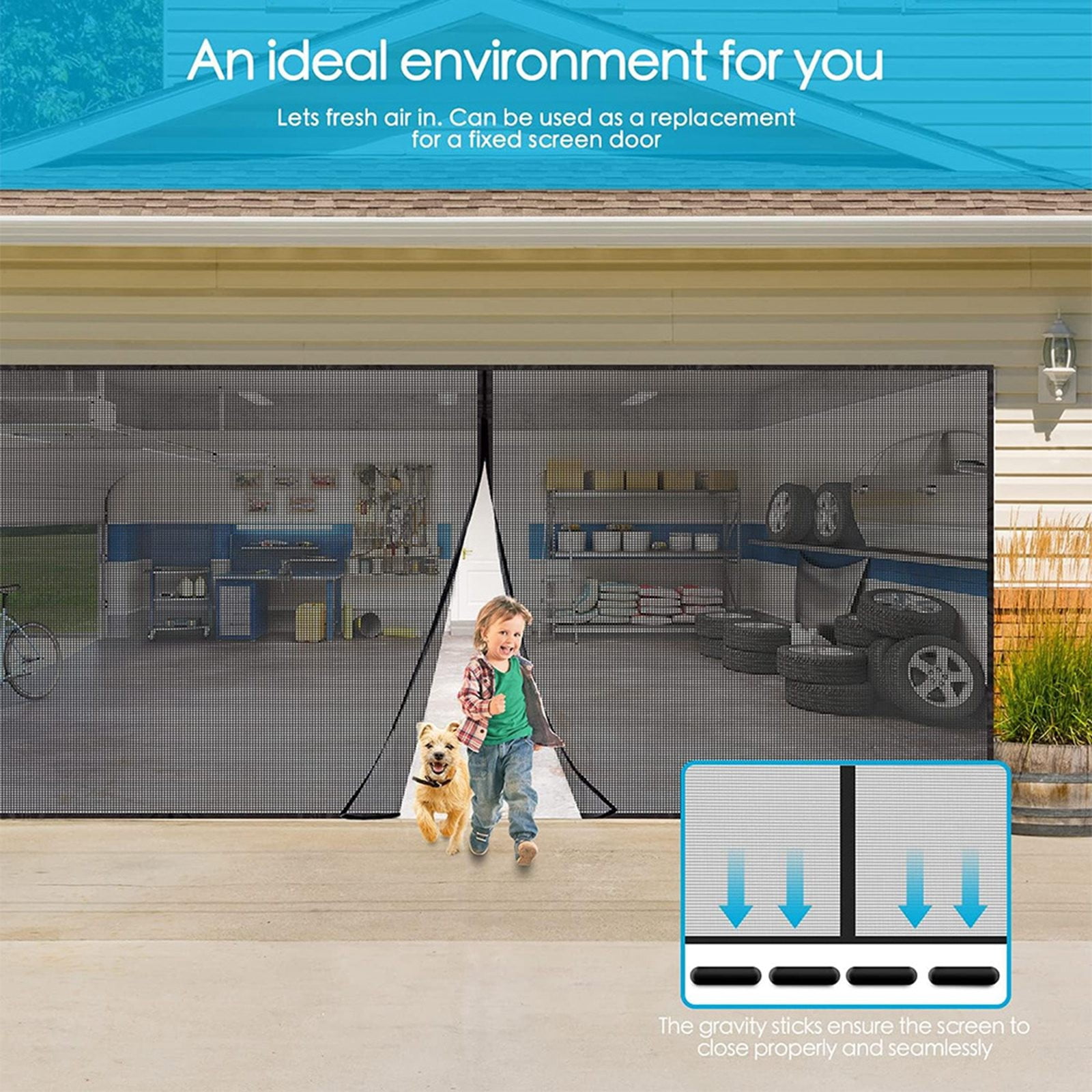 Elysia Garage Screen Door For 2 Car Garage 16x7FT Screen Garage With ...