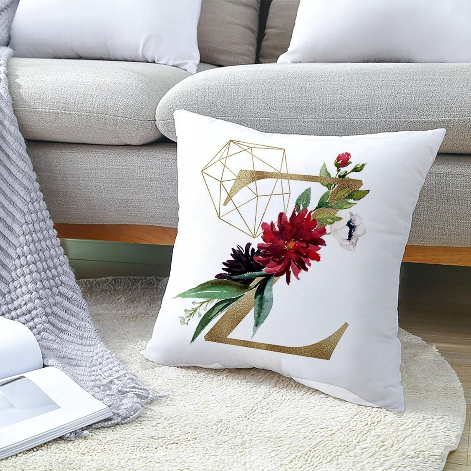 Elysia Gold Embossed Alphabet Cushion Cover With Rose Initial Decor ...