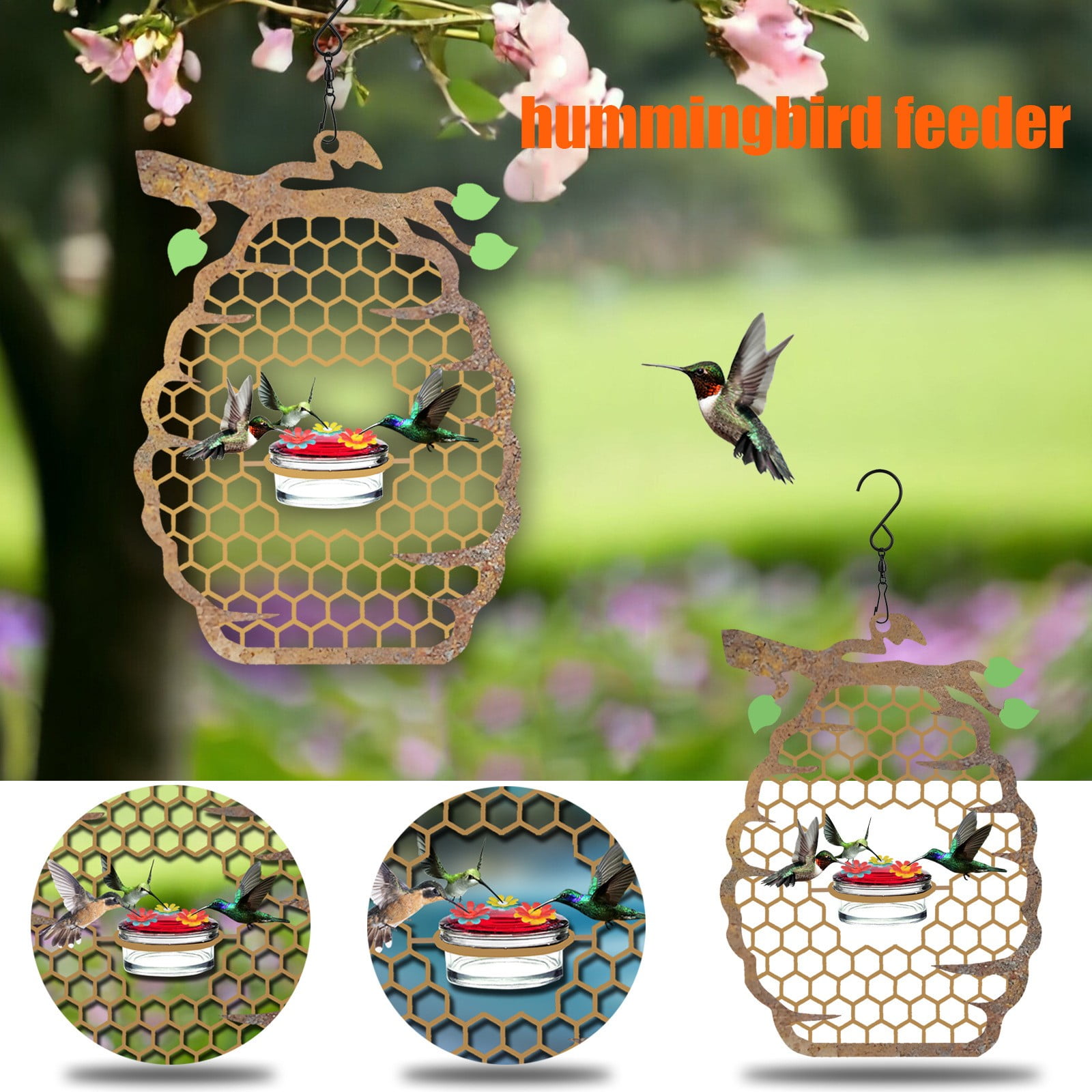 Elysia Hanging Honeycomb Shape Hummingbird Bird Feeder For Outdoors ...