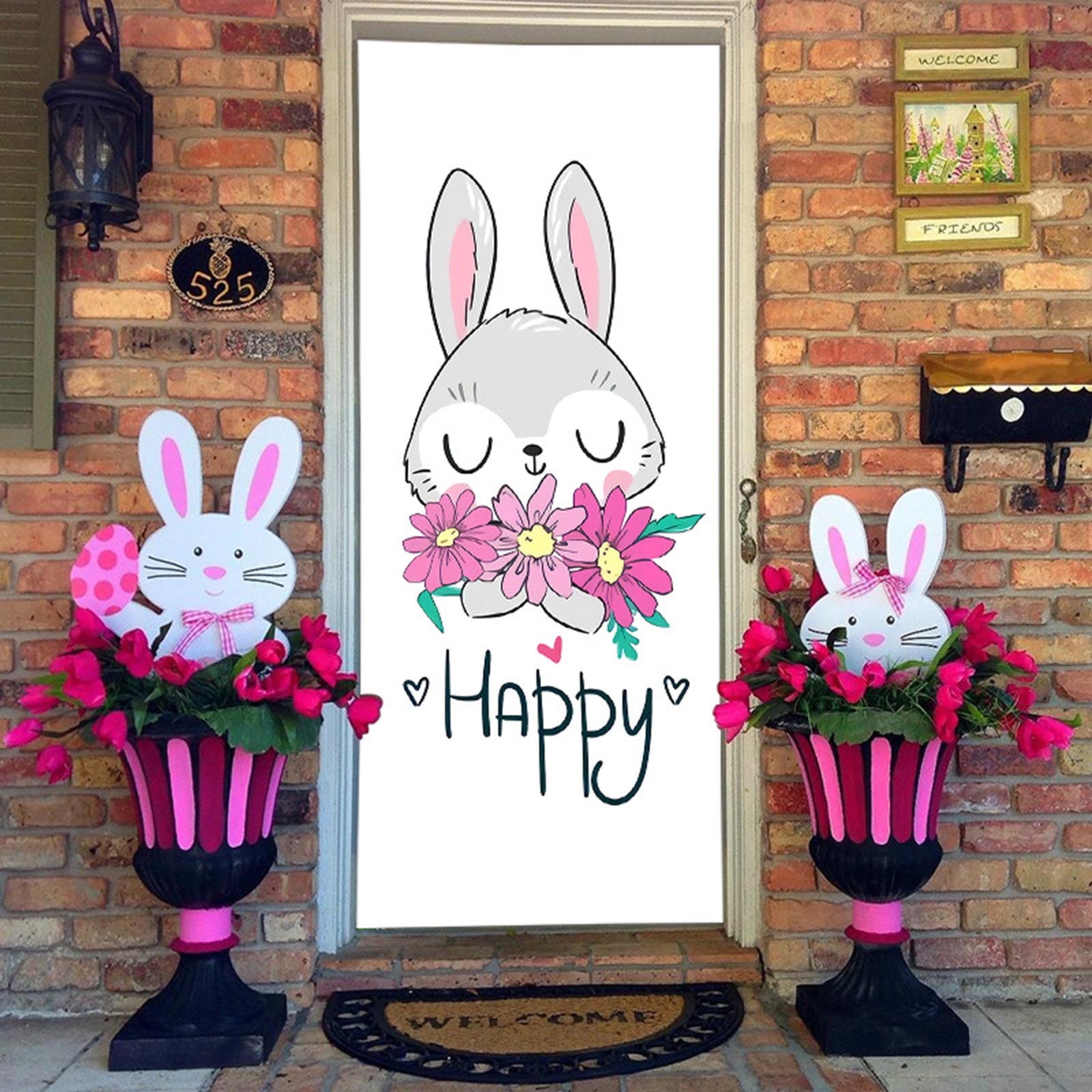Elysia Happy Easter Door Cover Decoration Cute Bunny Door Cover Party ...
