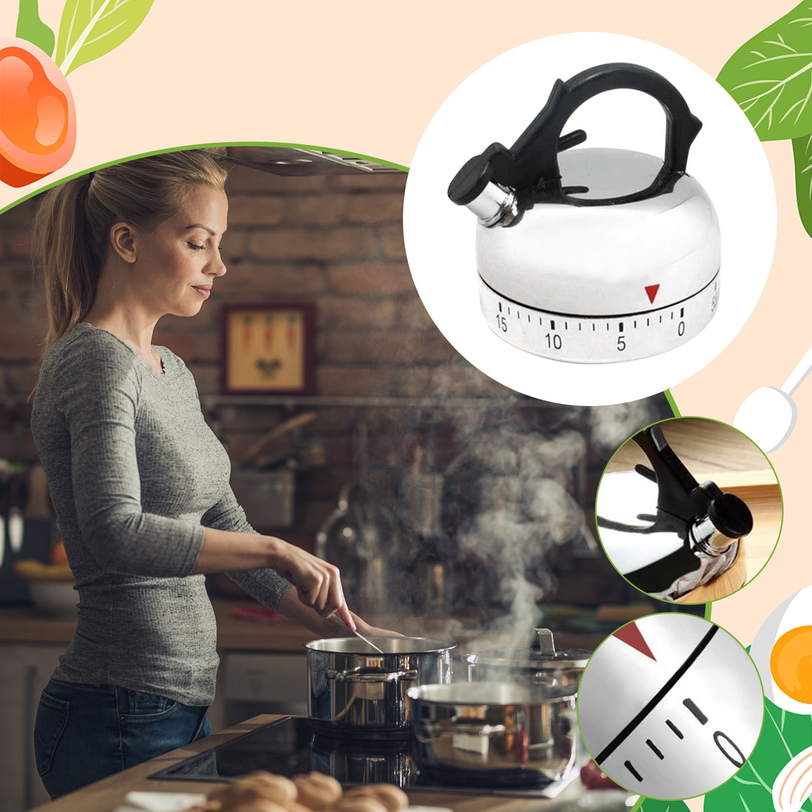 Elysia Kitchen Timer Cute Stainless Steel Metal Mechanical Visual ...