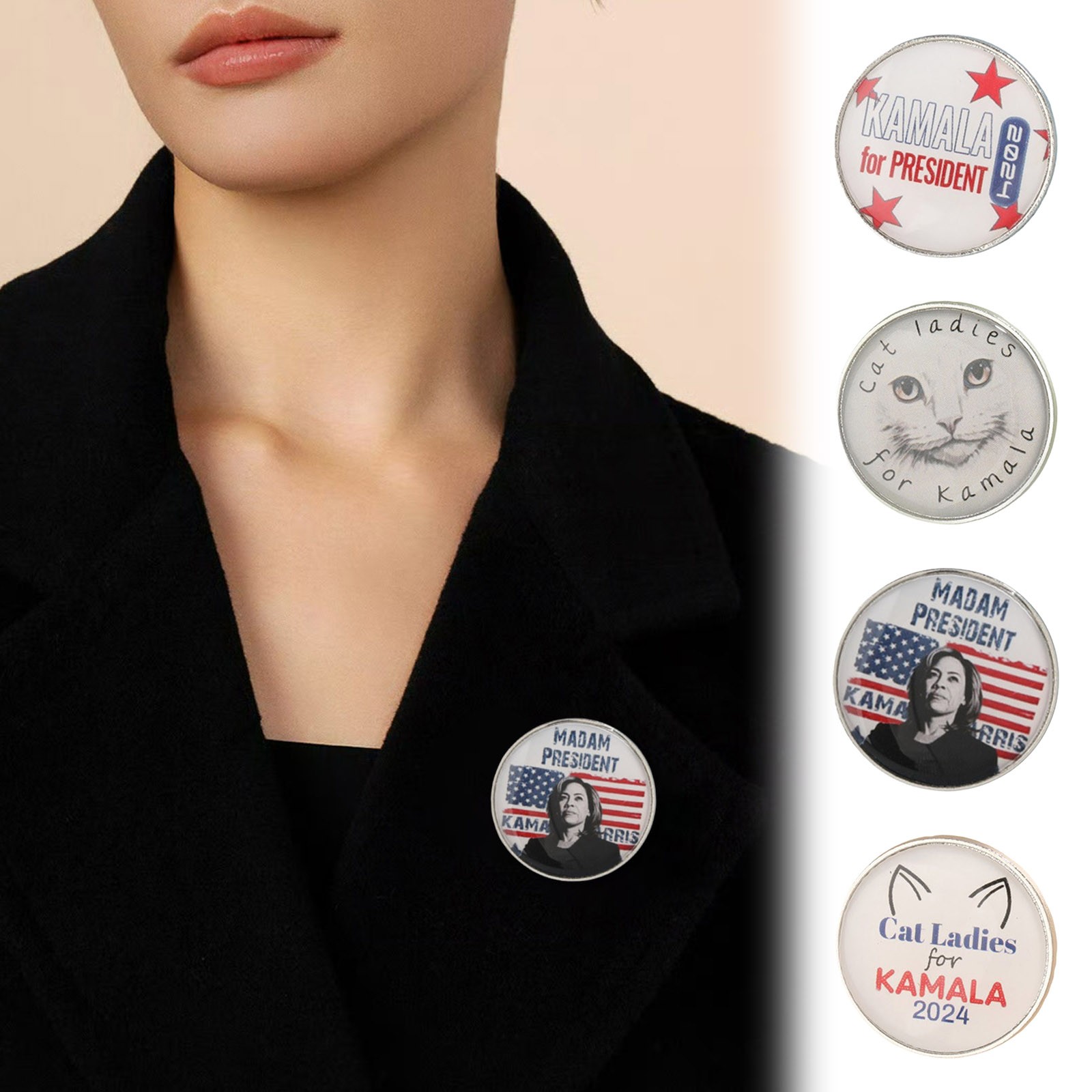 Elysia Official Cat Lady Club Member Kamala 2024 President PIN BACK / 1 ...