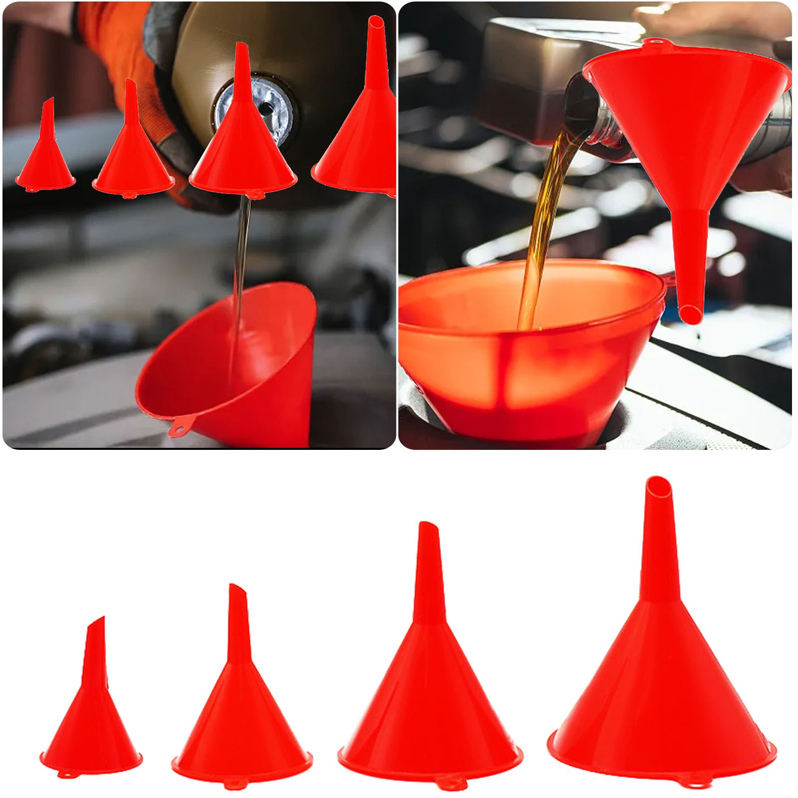 Elysia Red Plastic Oil Funnel 4 Piece Car Fuel Funnel Simple Portable ...