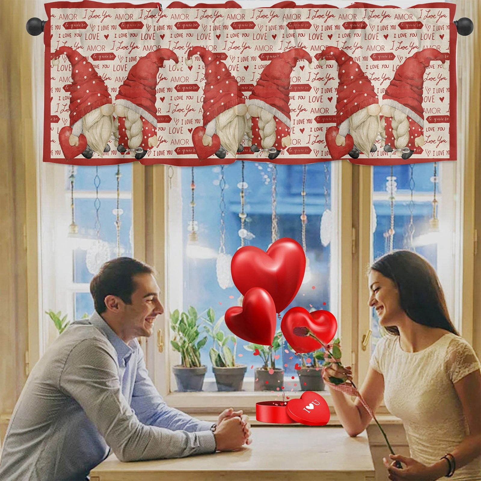 Elysia Valentine's Day Love Plaid Kitchen Curtain Fabric Light Short ...