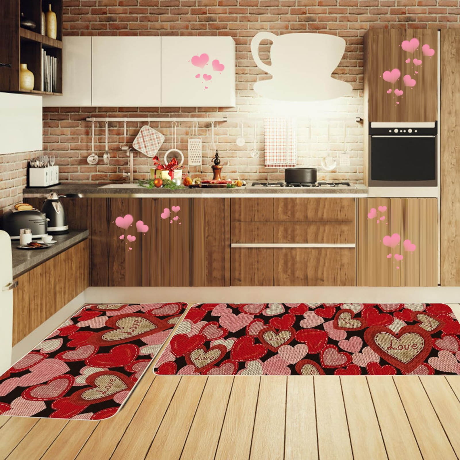 Elysia Valentines Day Kitchen Rugs And Mats Set Of 2 Valentines Kitchen ...