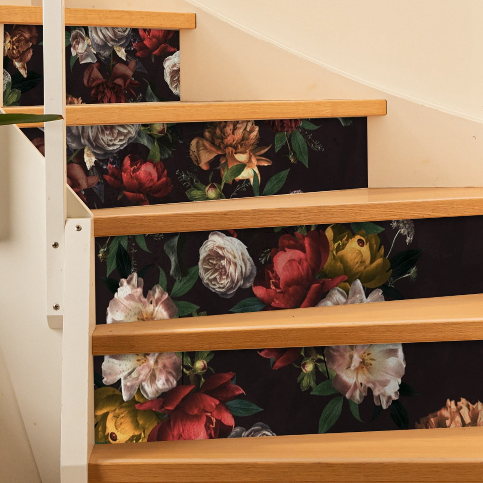 Elysia Vintage Dark Floral Rose Cabinet Staircase Decal Peel And Stick ...
