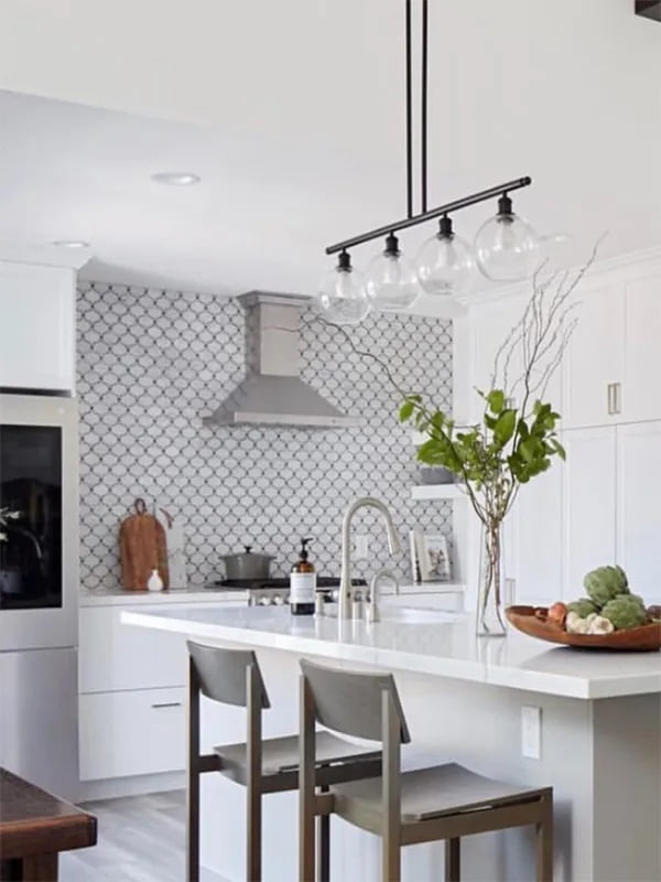 Elysian 12 x 12 in. Polished Soft White, Gray Stone Mosaic Arabesque ...