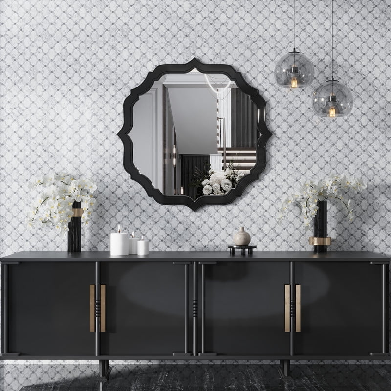Elysian 12 x 12 in. Polished Soft White, Gray Stone Mosaic Arabesque ...